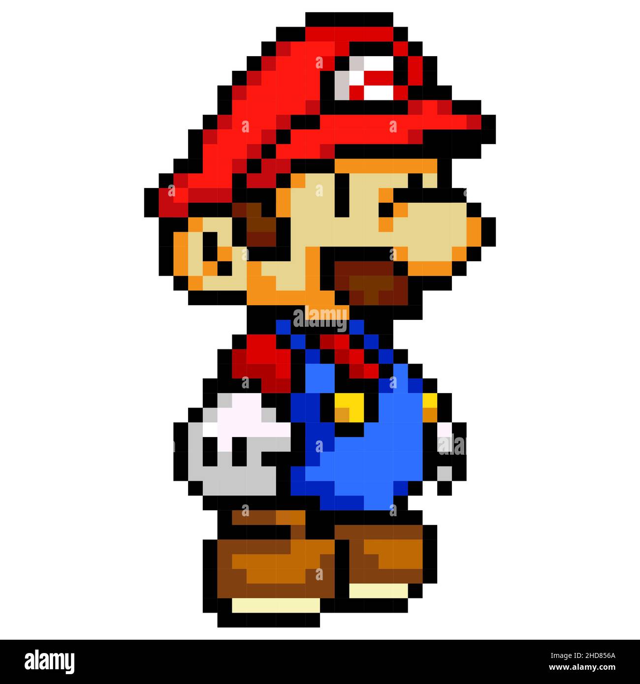 Mario, Held der Männer. Pixel-Art-Zeichen auf weißem Hintergrund ...