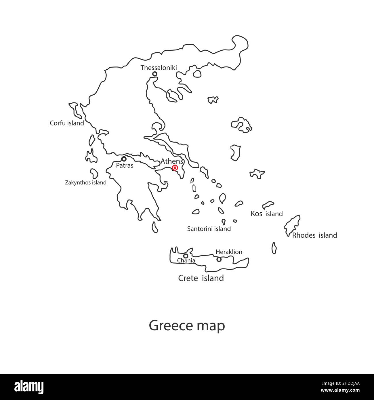 Griechenland Weltkarte Land Umriss in schwarzer Kontur. Vektorsymbol ...