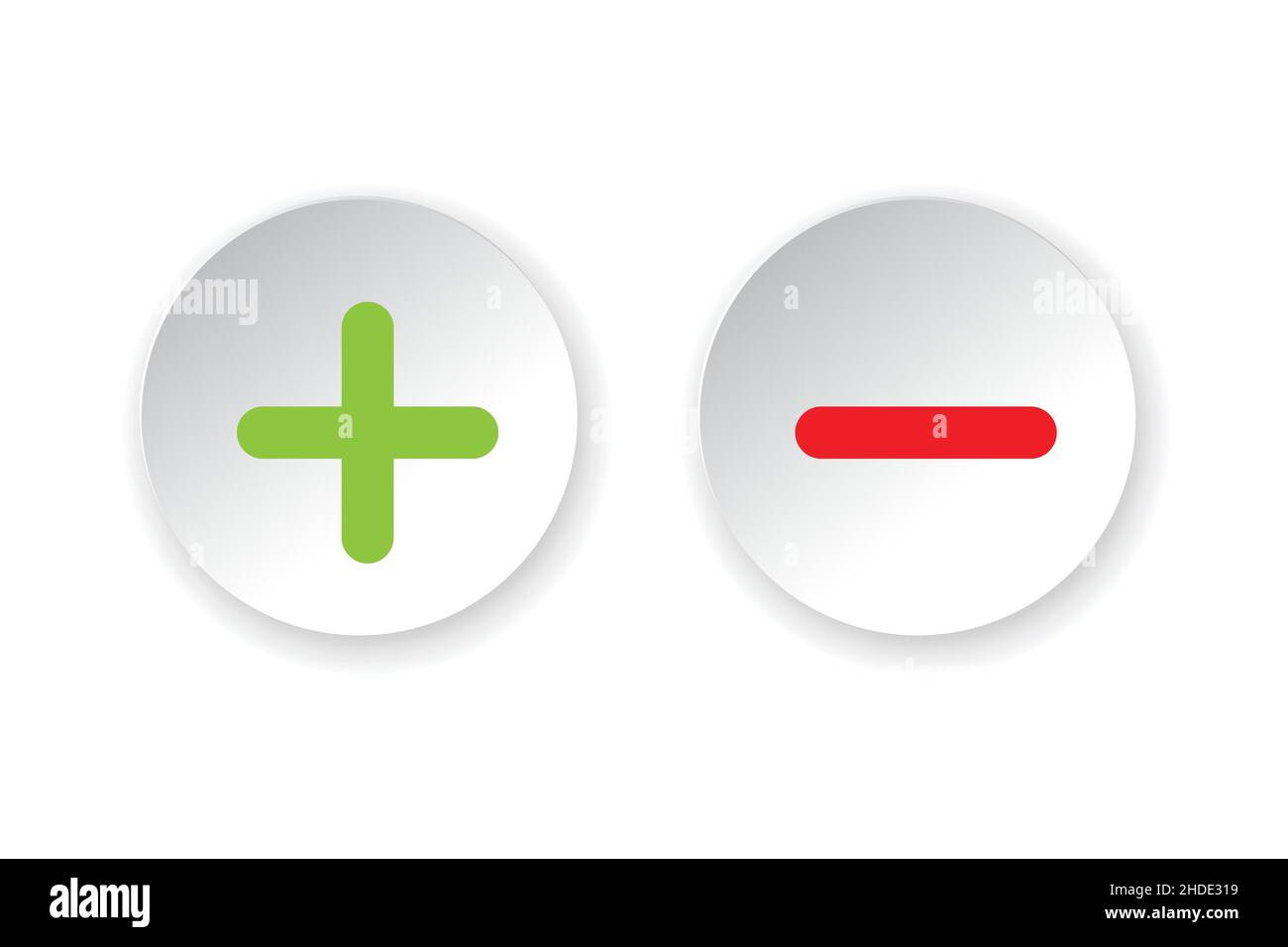 Grüne Plus- und rote Minus-flache Vektor-Symbole.Kreissymbole fügen und ...