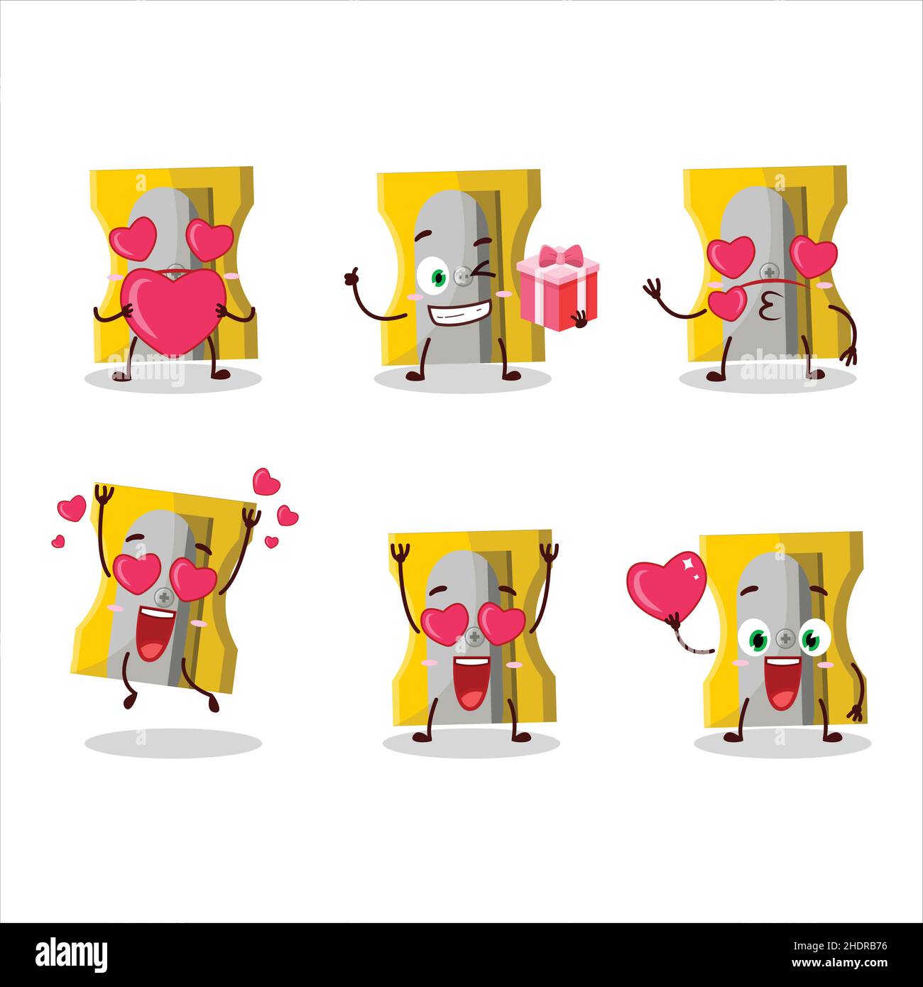 Gelber Bleistift Spitzer Cartoon-Figur mit Liebe niedlichen Emoticon ...