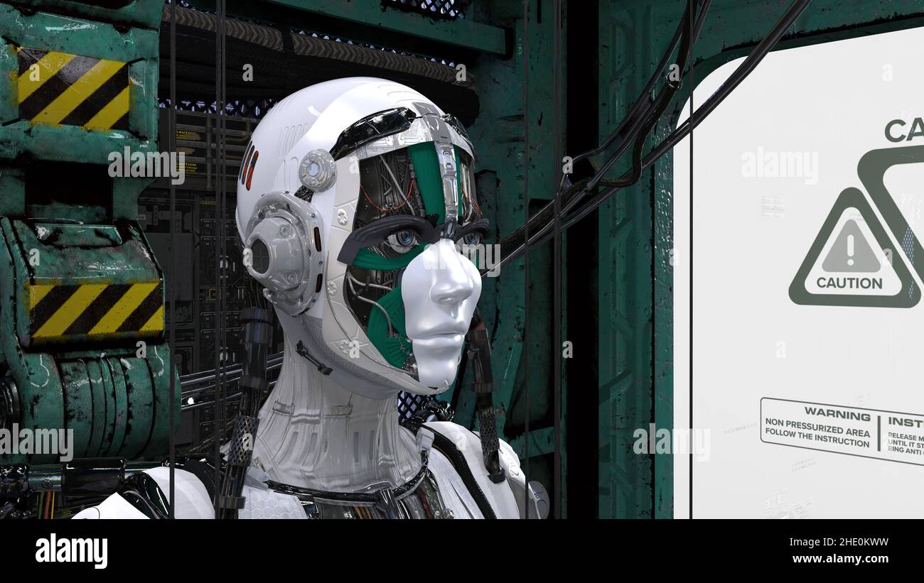 Ein Roboter in der Ladestation. Vorlage für Ihre Geschichten, Romane ...