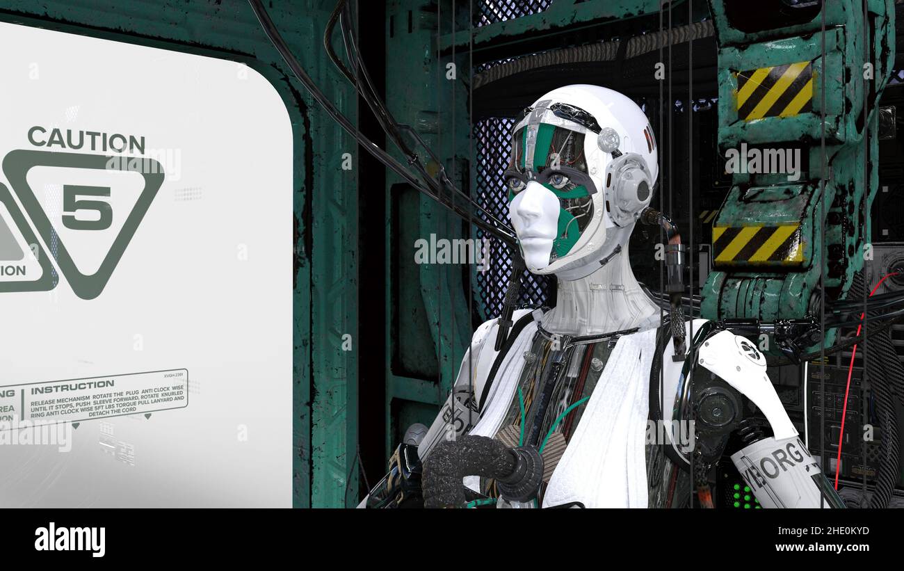 Ein Roboter in der Ladestation. Vorlage für Ihre Geschichten, Romane ...