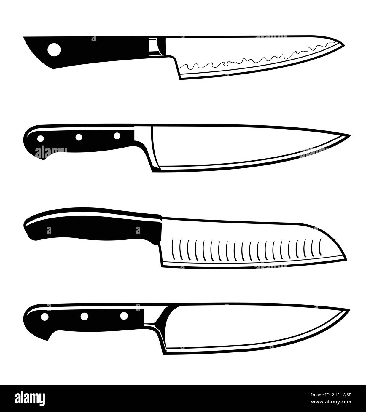 Verschiedene Köche Messer Umriss Set deutschen und japanischen Stile ...