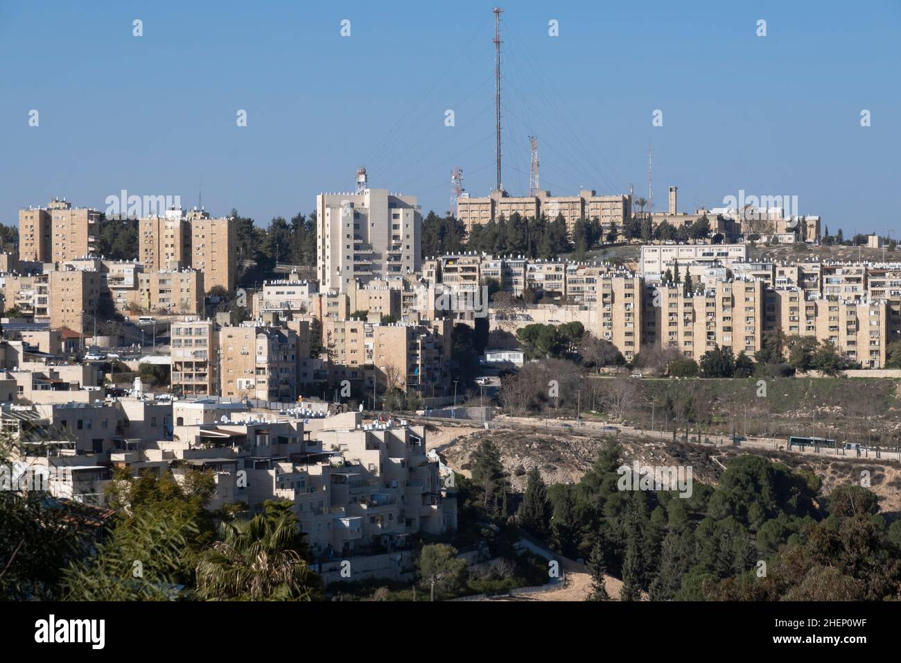 Blick auf Neve Yaakov, Neveh Ya'aqov und Pisgat Ze'ev oder Pisgat Zeev ...