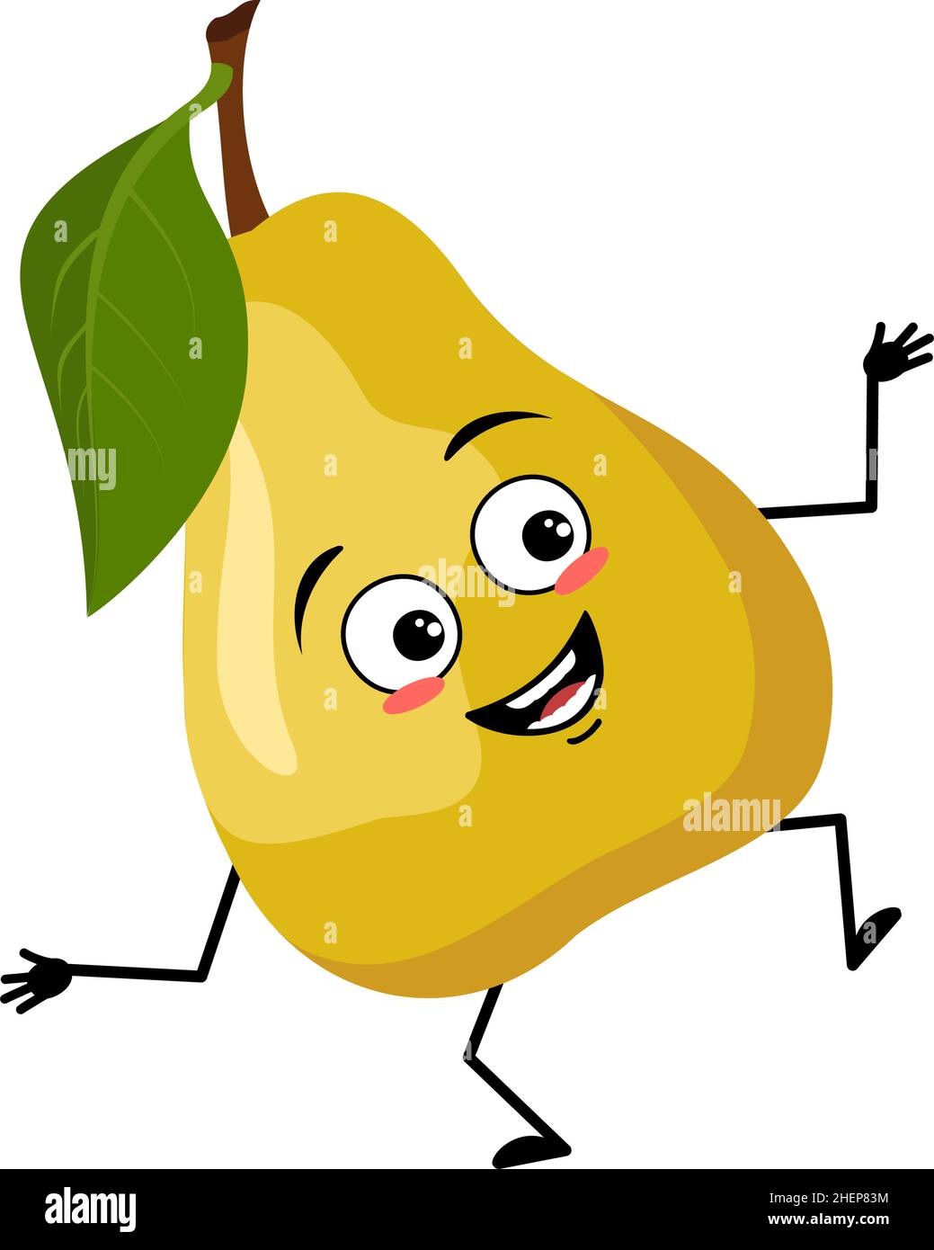 Birne-Charakter mit glücklich verrückten Emotionen tanzen, freudiges ...