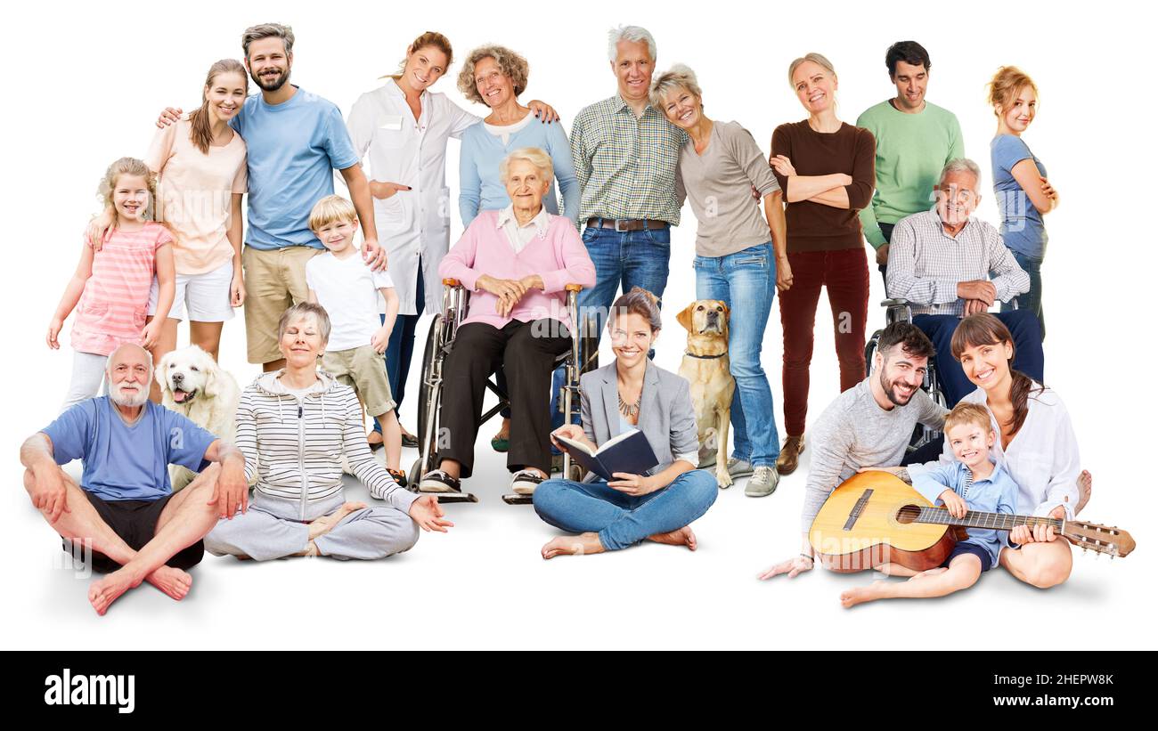 Menschen vieler Generationen in ihrer Freizeit als Familien- und ...