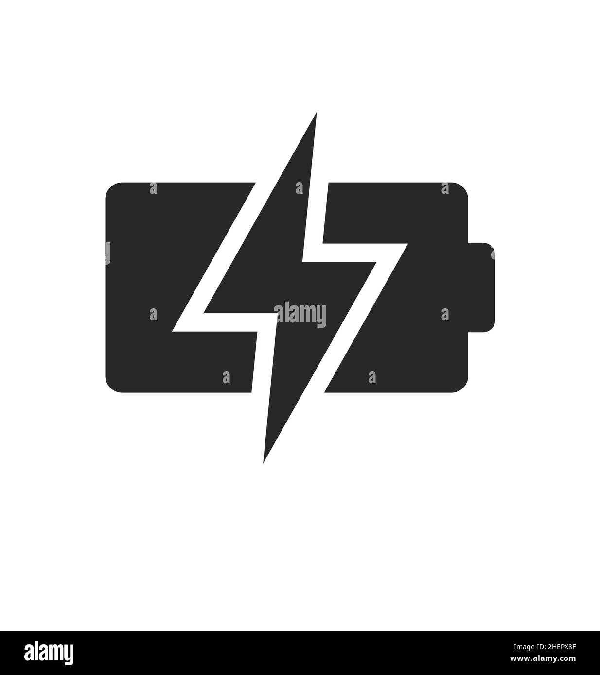 Einfaches Akku-Ladesymbol mit Blitzstrom-Symbolvektor auf weißem ...