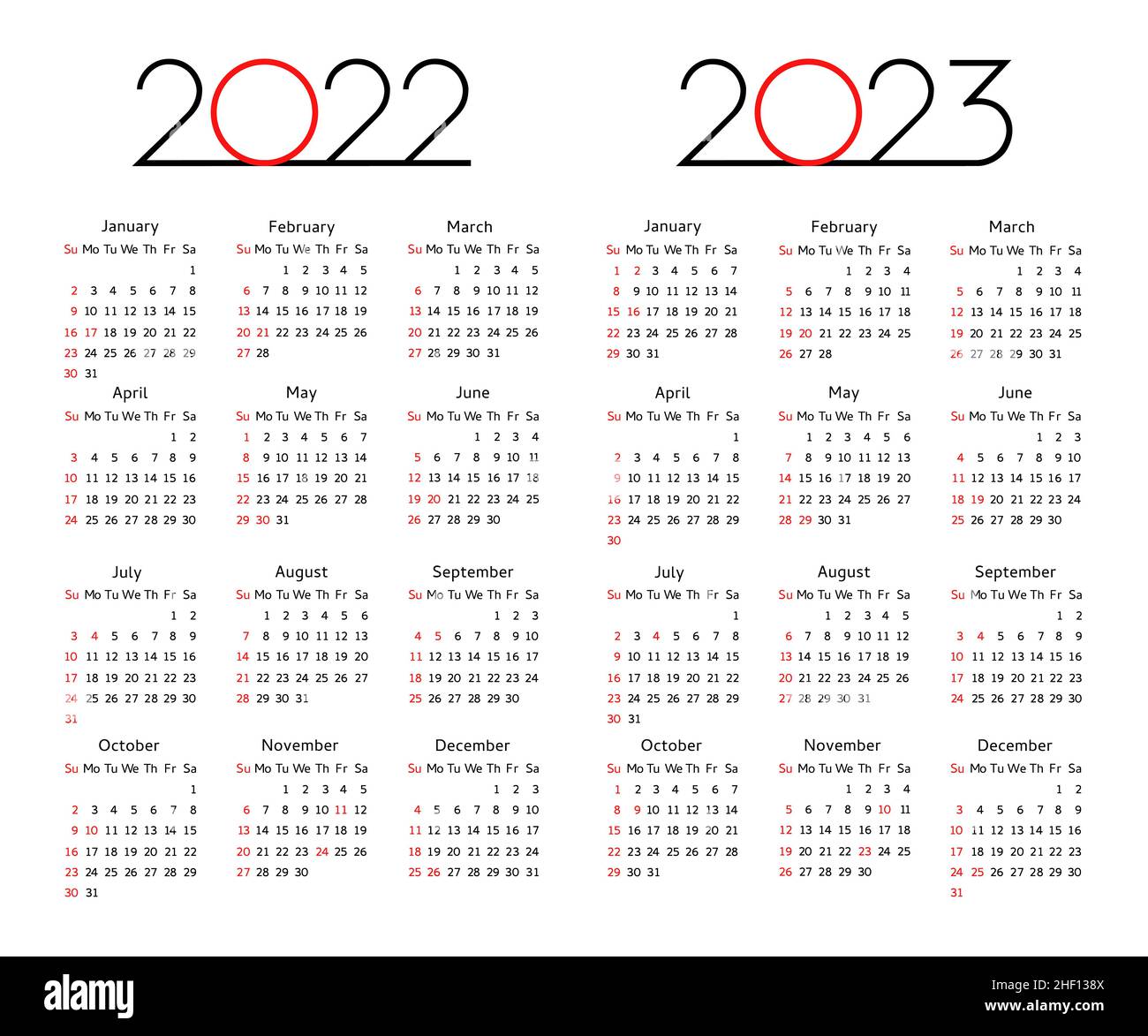 Simple 2022 2023 Year Calendar Week Stockfotos und -bilder Kaufen - Alamy