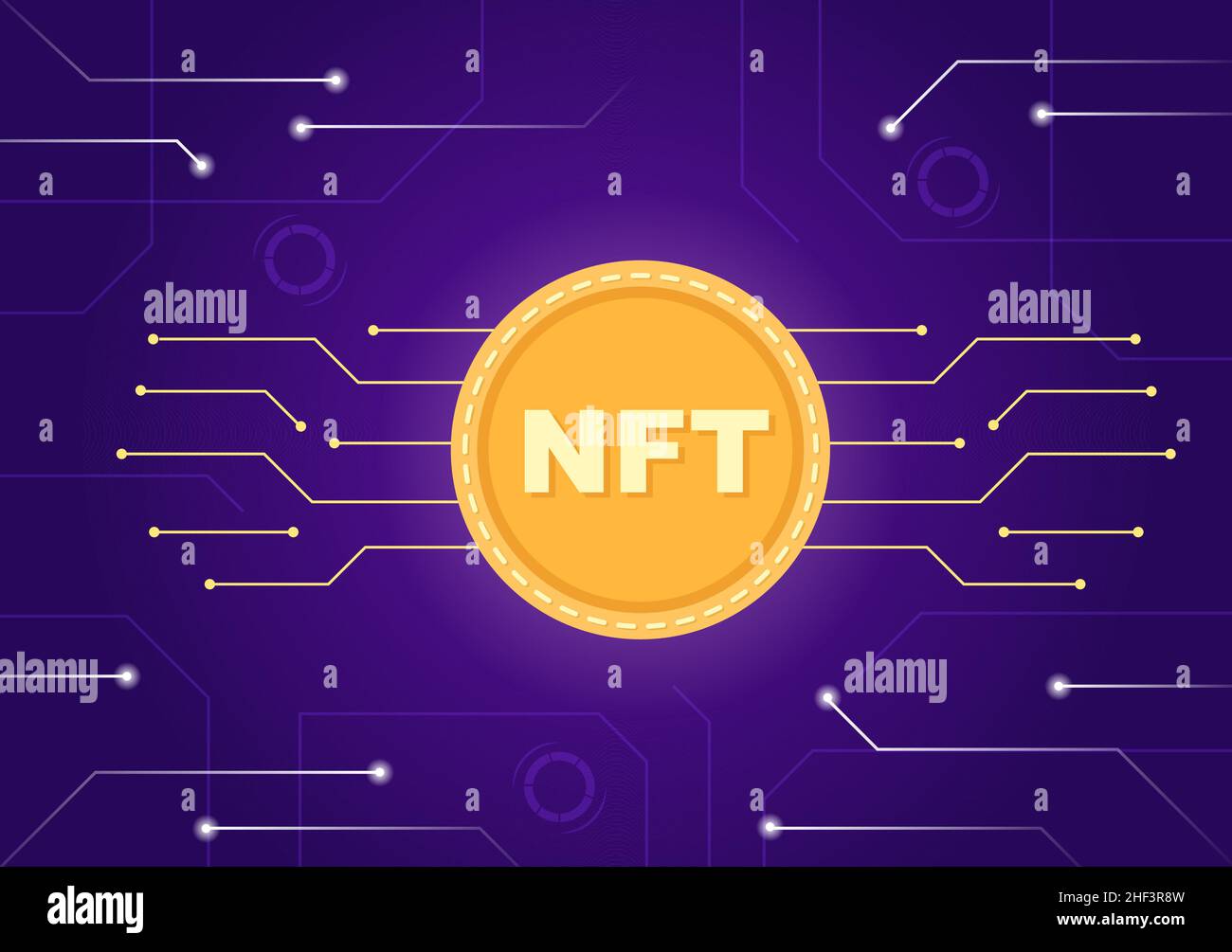 NFT nicht fungible Token Crypto Art der Umwandlung in ein digitales Netzwerk mit Coin Servern ...