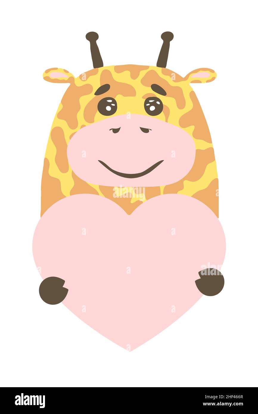 Niedlichen Cartoon Giraffe Kamelopard Tier hält ein Herz Zeichen mit ...