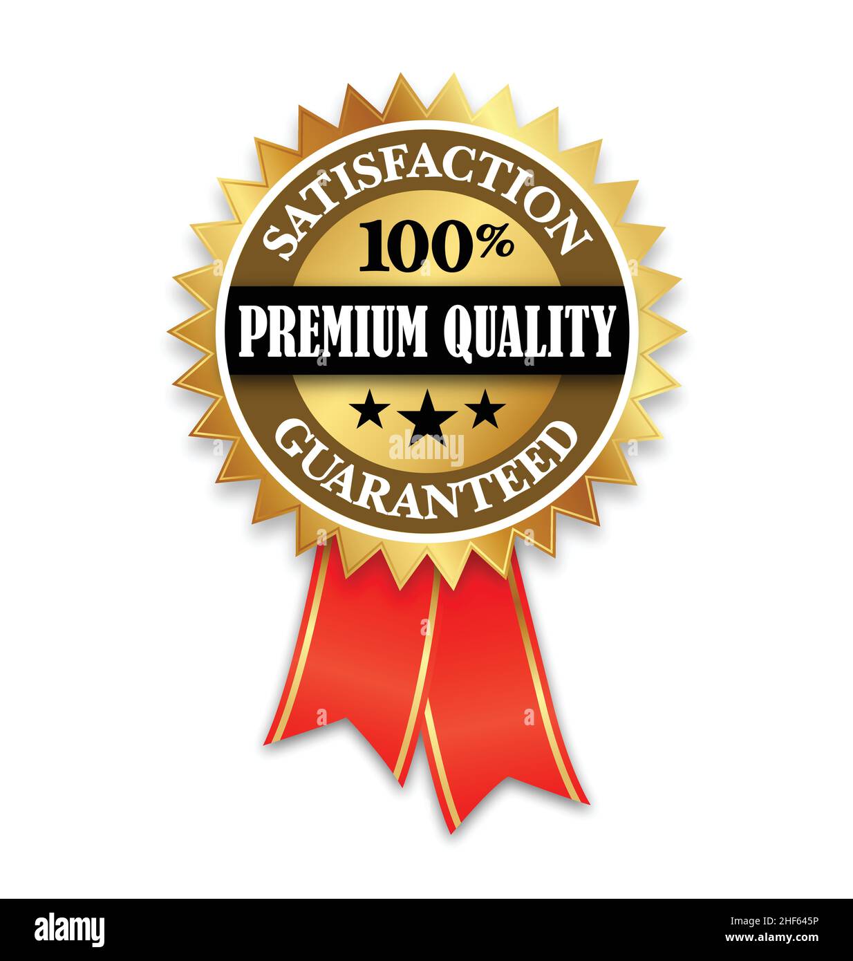 100% Premium-Qualität Zufriedenheit garantiert Gold Siegel Logo Emblem Element mit roten Bändern ...