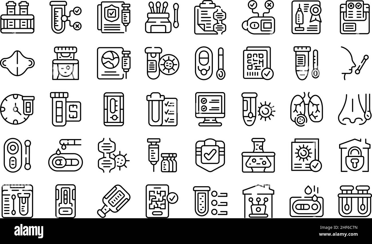 Symbole für PCR-Tests legen den Umrissvektor fest. Covid-Analyse ...