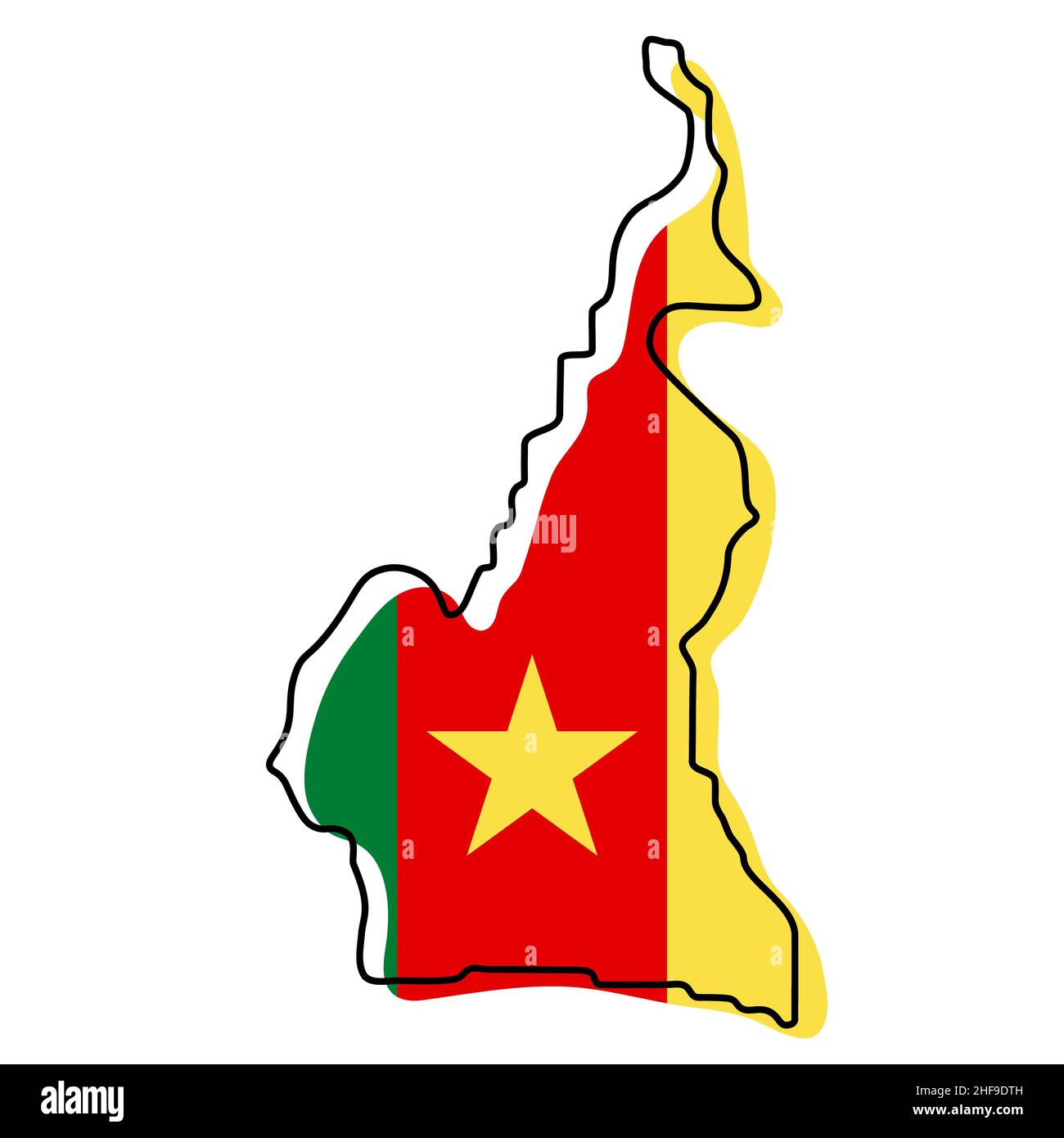 Stilisierte Übersichtskarte von Kamerun mit Nationalflaggensymbol ...