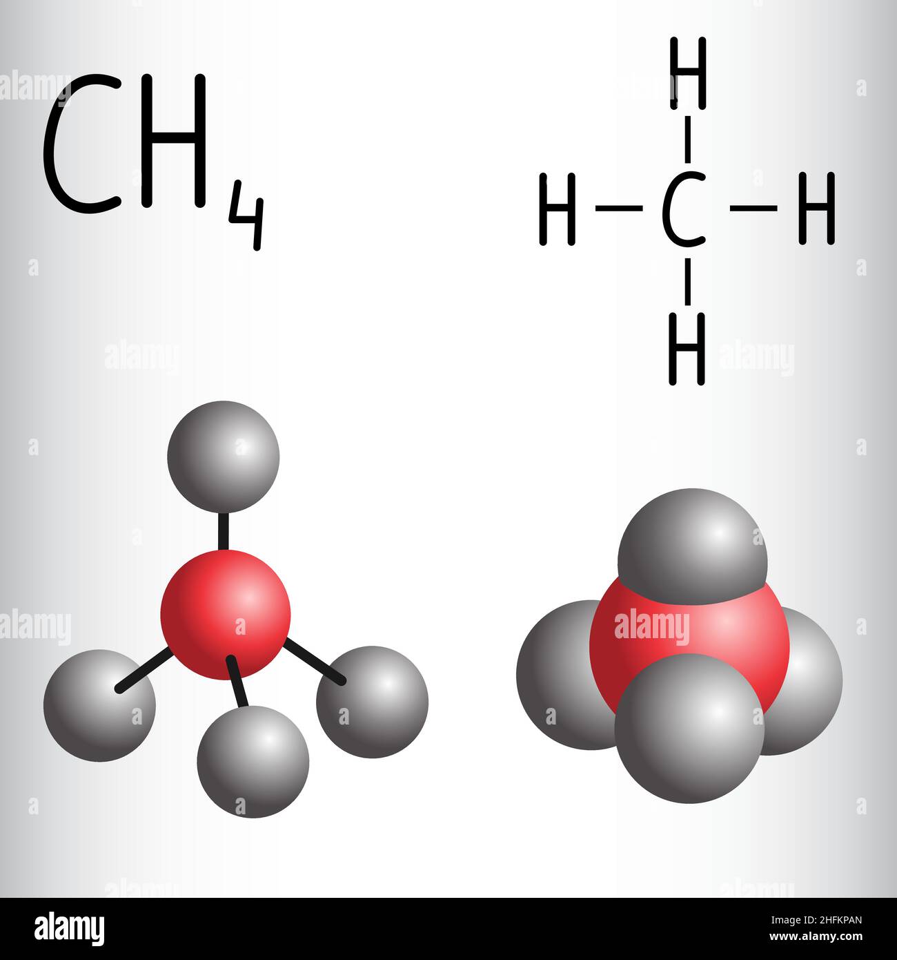 Chemische Formel und Molekül Modell von Methan CH4 . Vektorgrafik Stock ...