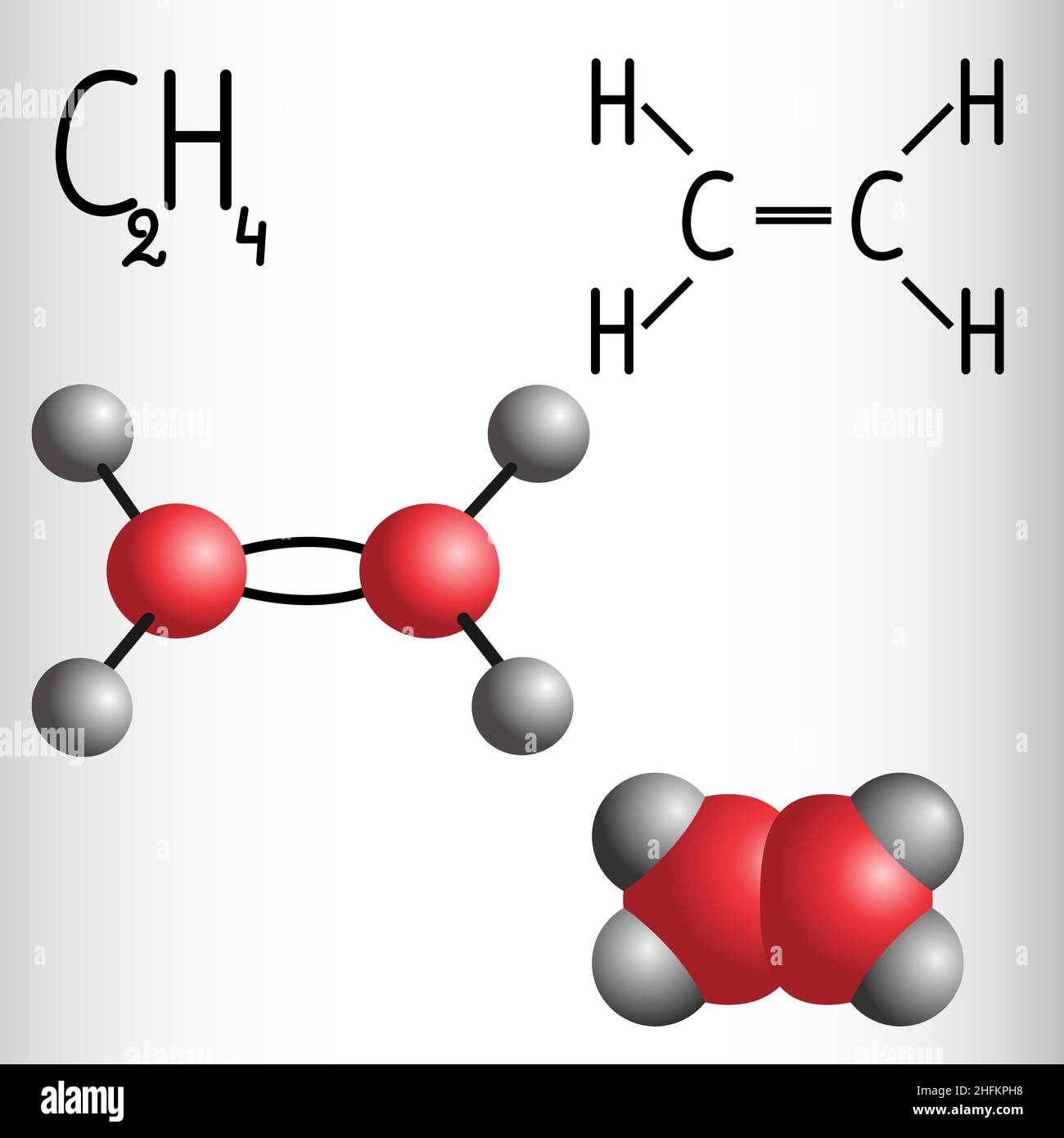Chemische Formel und Molekül Modell von Ethylen C2H4 . Vektorgrafik ...