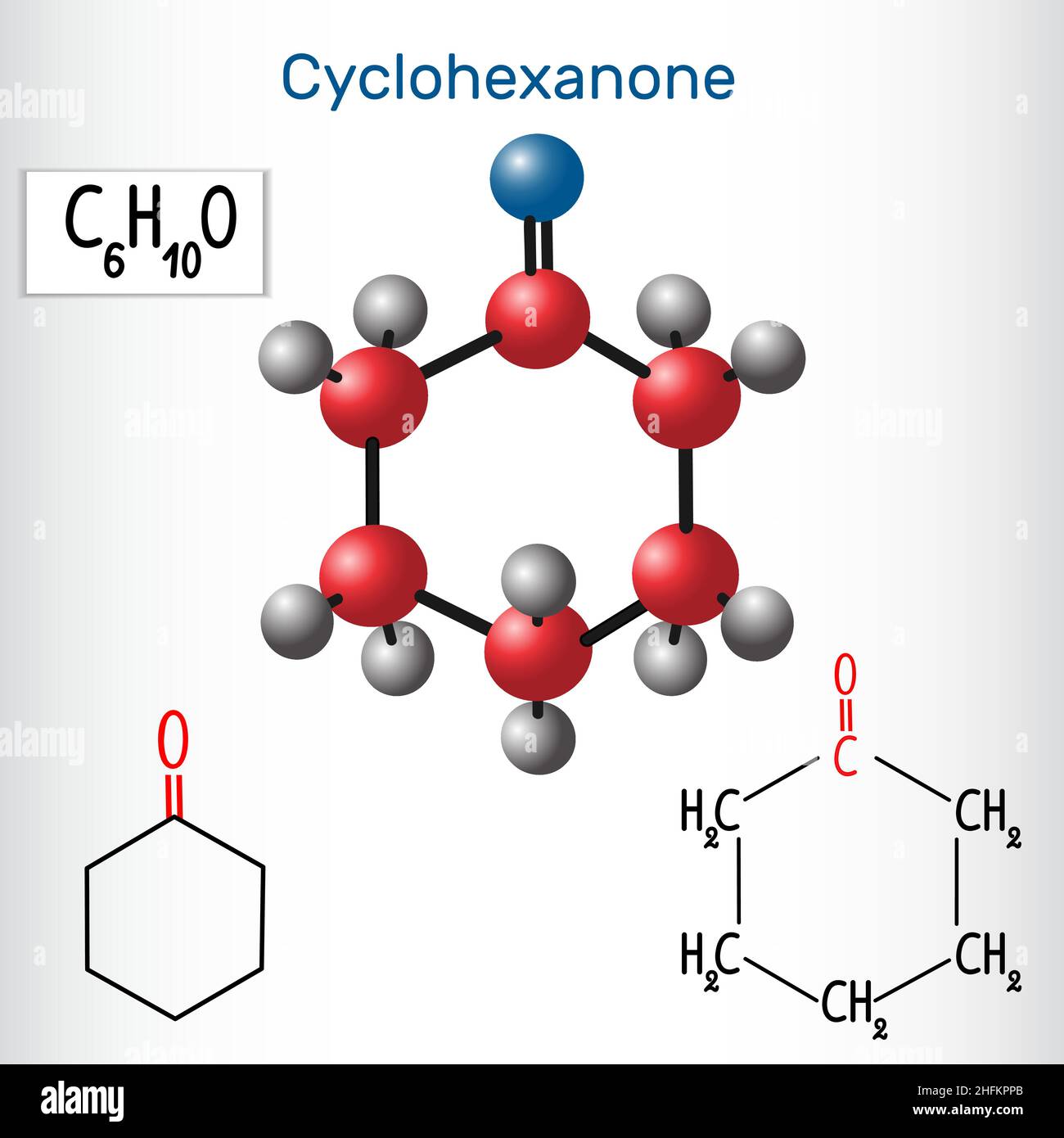 Cyclohexanon-Molekül - strukturelle chemische Formel und Modell ...