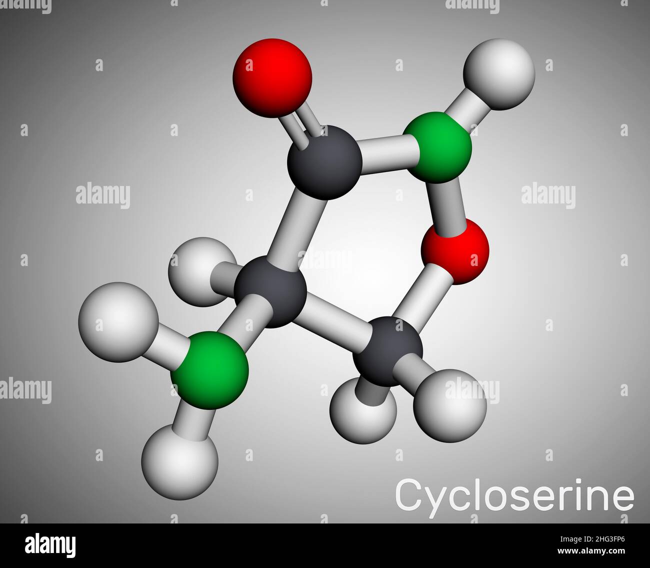 Cycloserin-Molekül. Es handelt sich um ein Breitbandantibiotikum, das ...