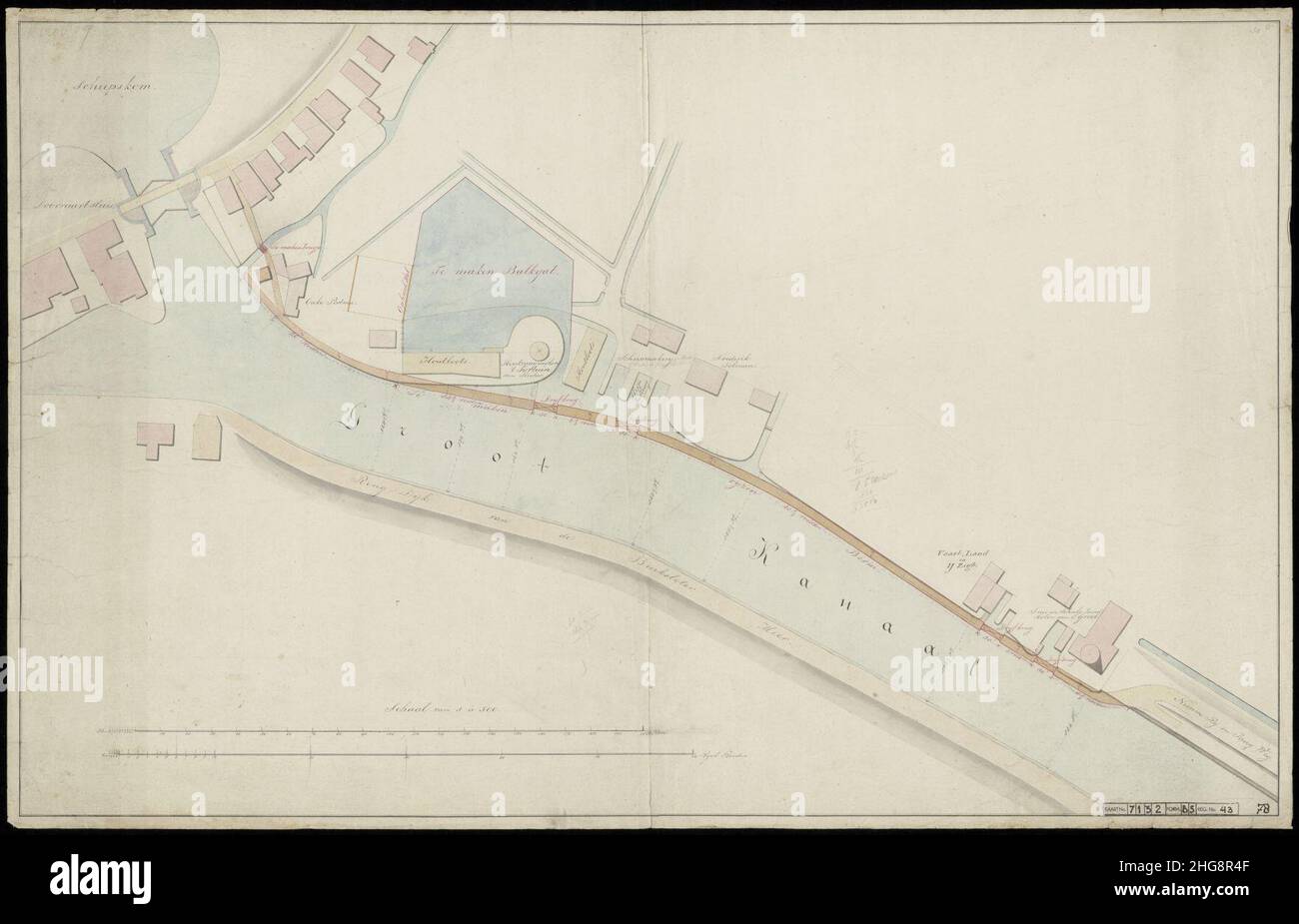 Situatie tekening van het kanaal vanaf de doorvaart sluis te Buiksloot ...