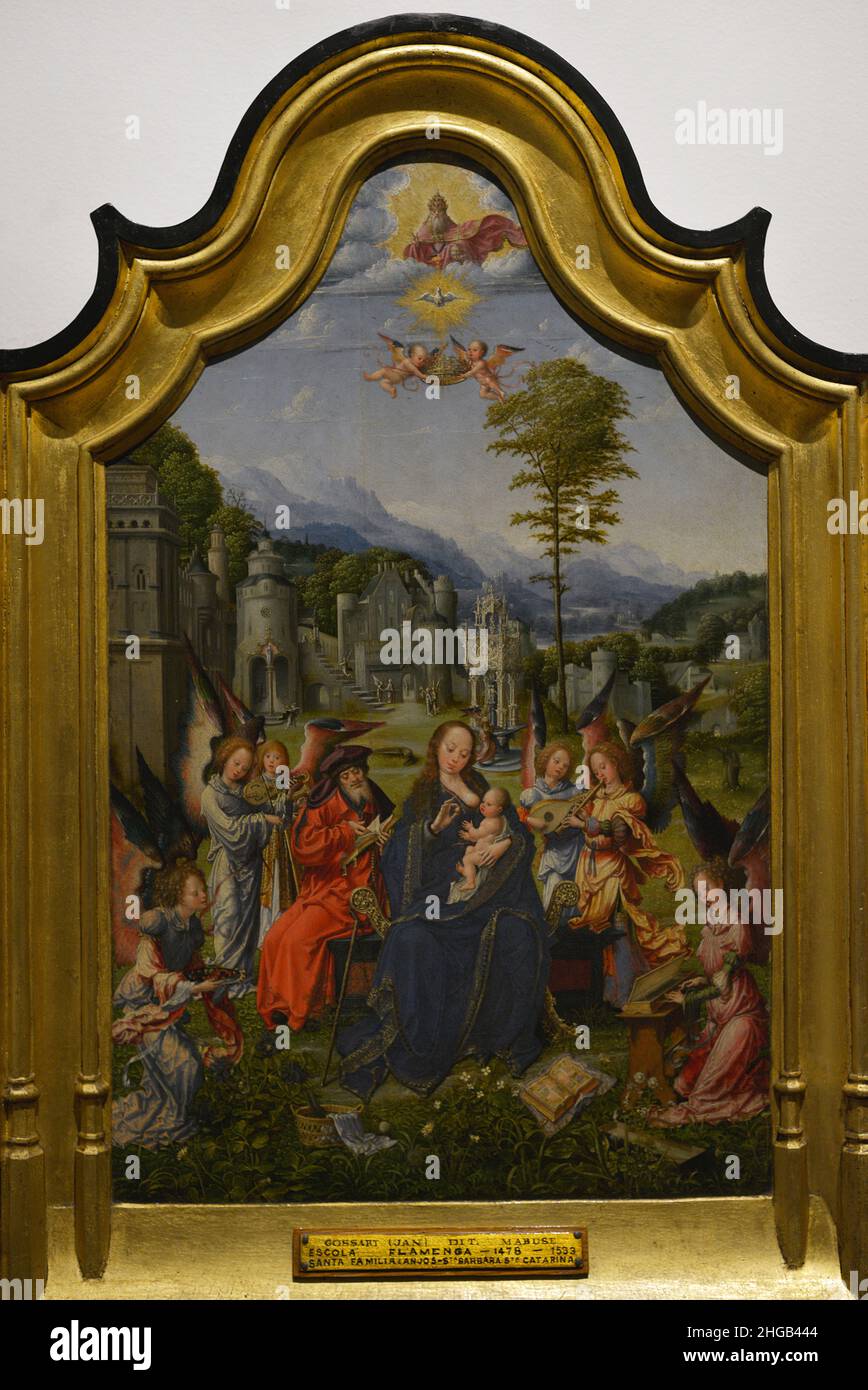 Unbekannter niederländischer Meister. 16th Jahrhundert. Triptychon der Heiligen Familie mit ...