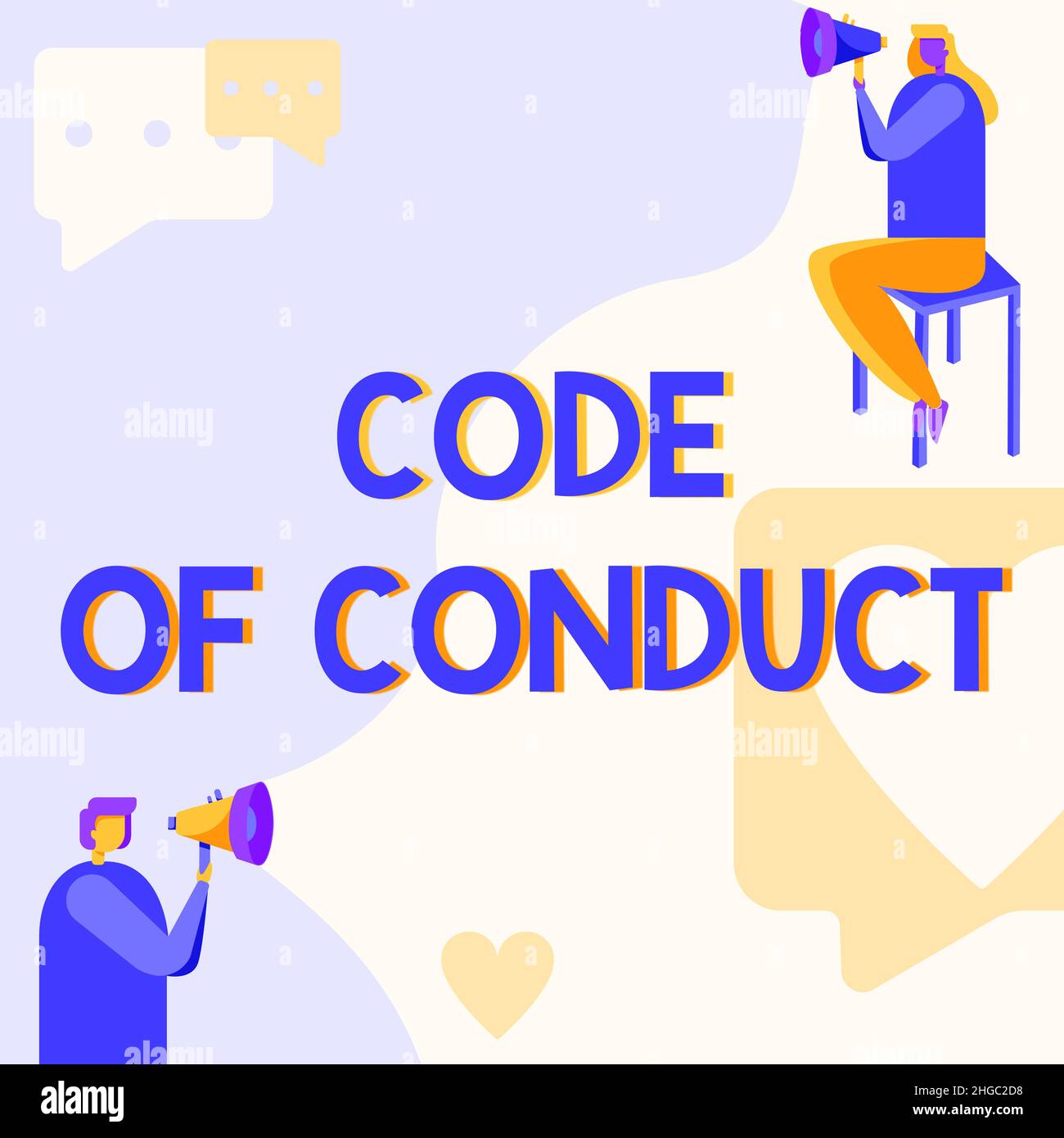 Schild mit dem Code of Conduct. Worte, die auf einer Reihe von ...