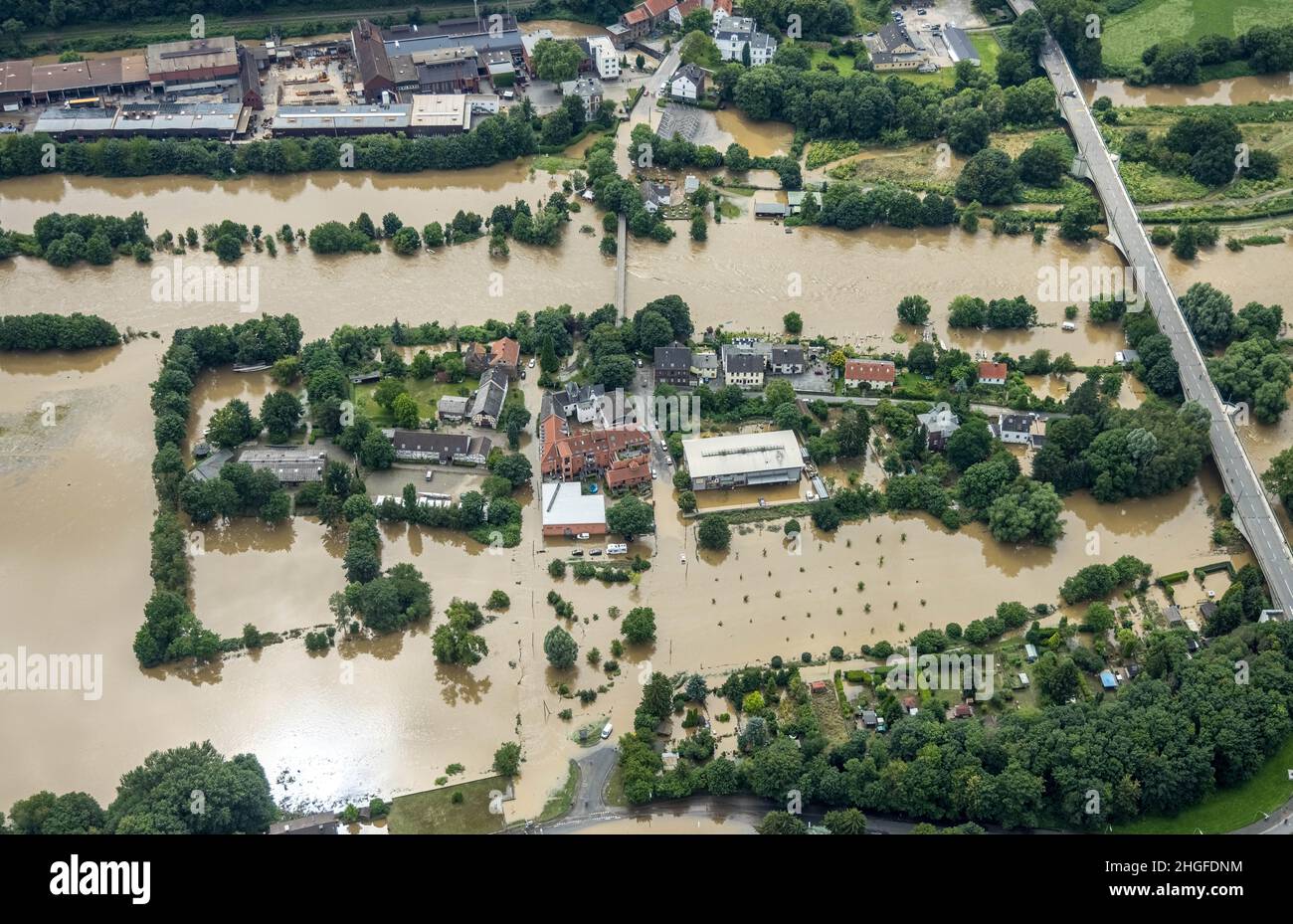 Luftaufnahme, Ruhrflut, Hochwasser, Heven, Witten, Ruhrgebiet ...