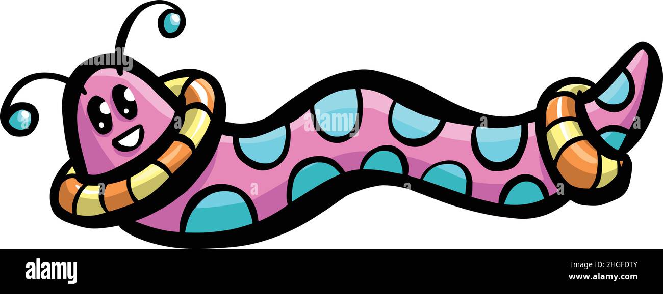 Lustige Imaginäre Monster Maskottchen Cartoon Charakter Wurm Stock