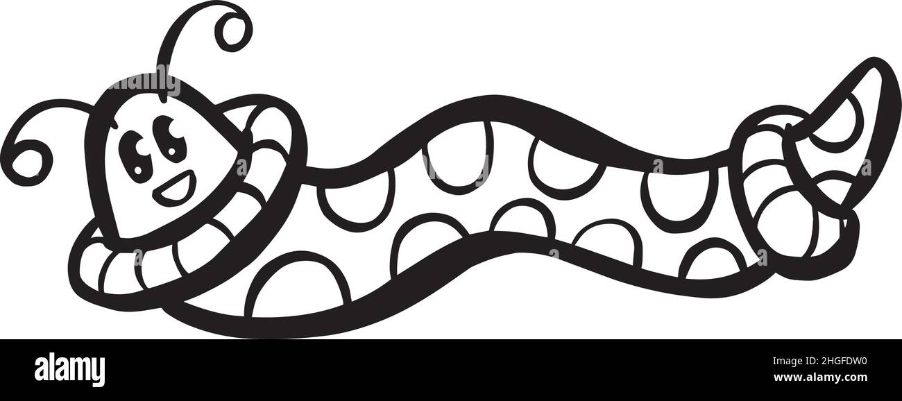 Lustige Imaginäre Monster Maskottchen Cartoon Charakter Wurm Stock