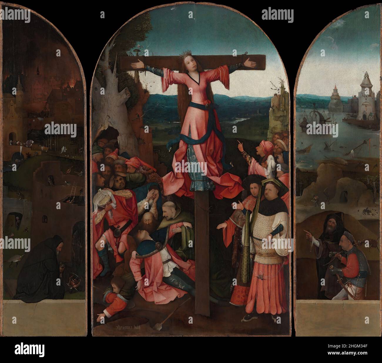 Die Kreuzigung der heiligen Julia - Öl auf Holz 104 × 119 cm - Bosch Hieronymus Stockfotografie ...