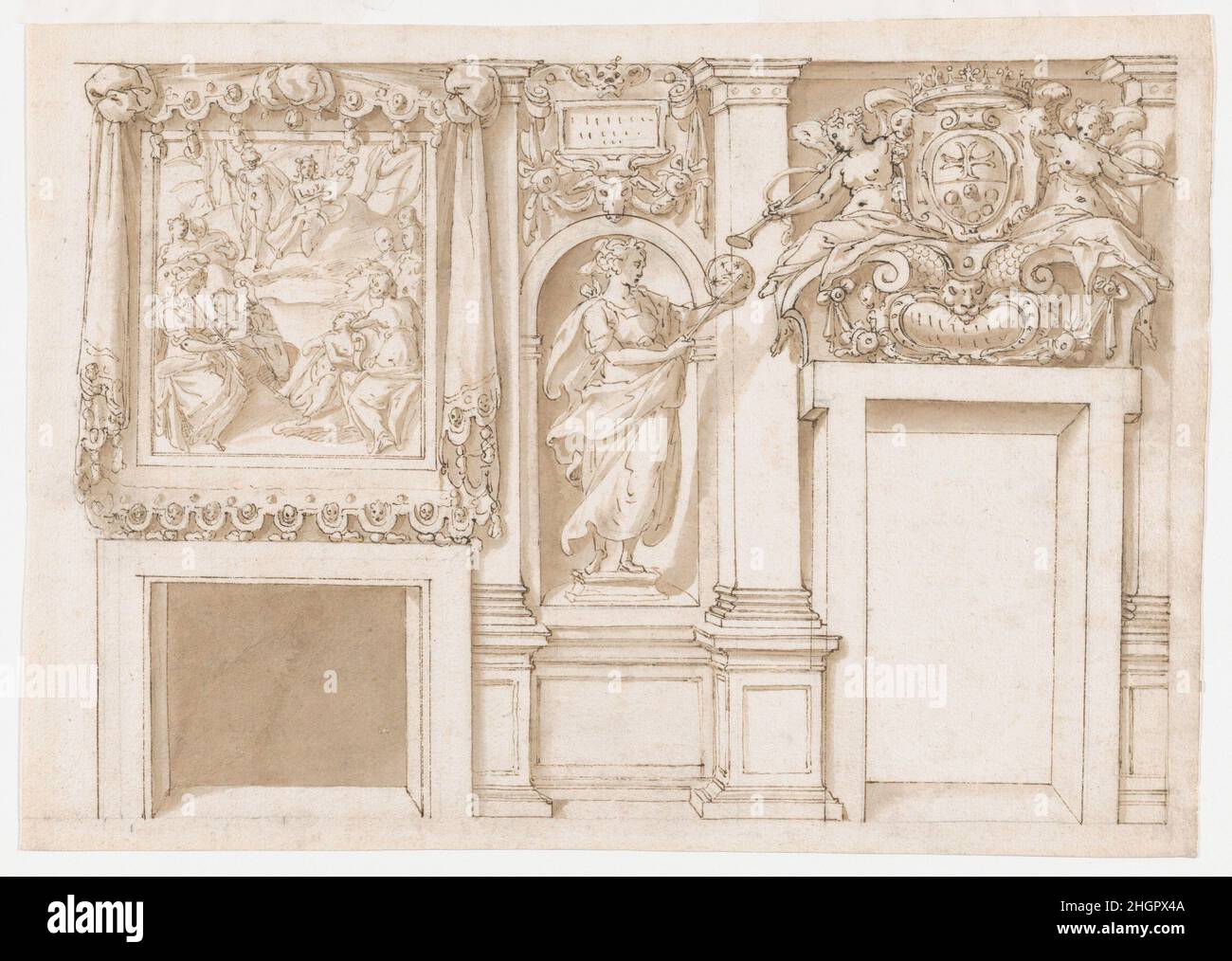 Design für eine Wanddekoration mit Apollo und den Musen, einer Figur ...