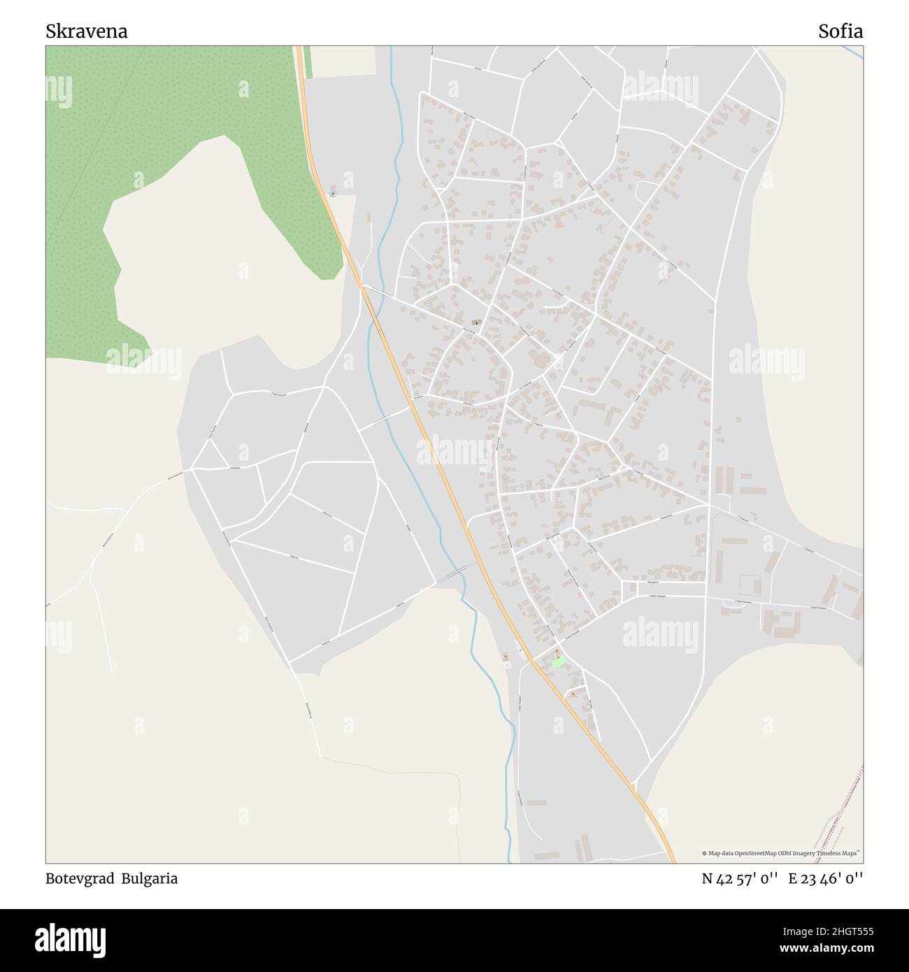 Skravena, Botevgrad, Bulgarien, Sofia, N 42 57' 0'', E 23 46' 0'', map, Timeless Map ...