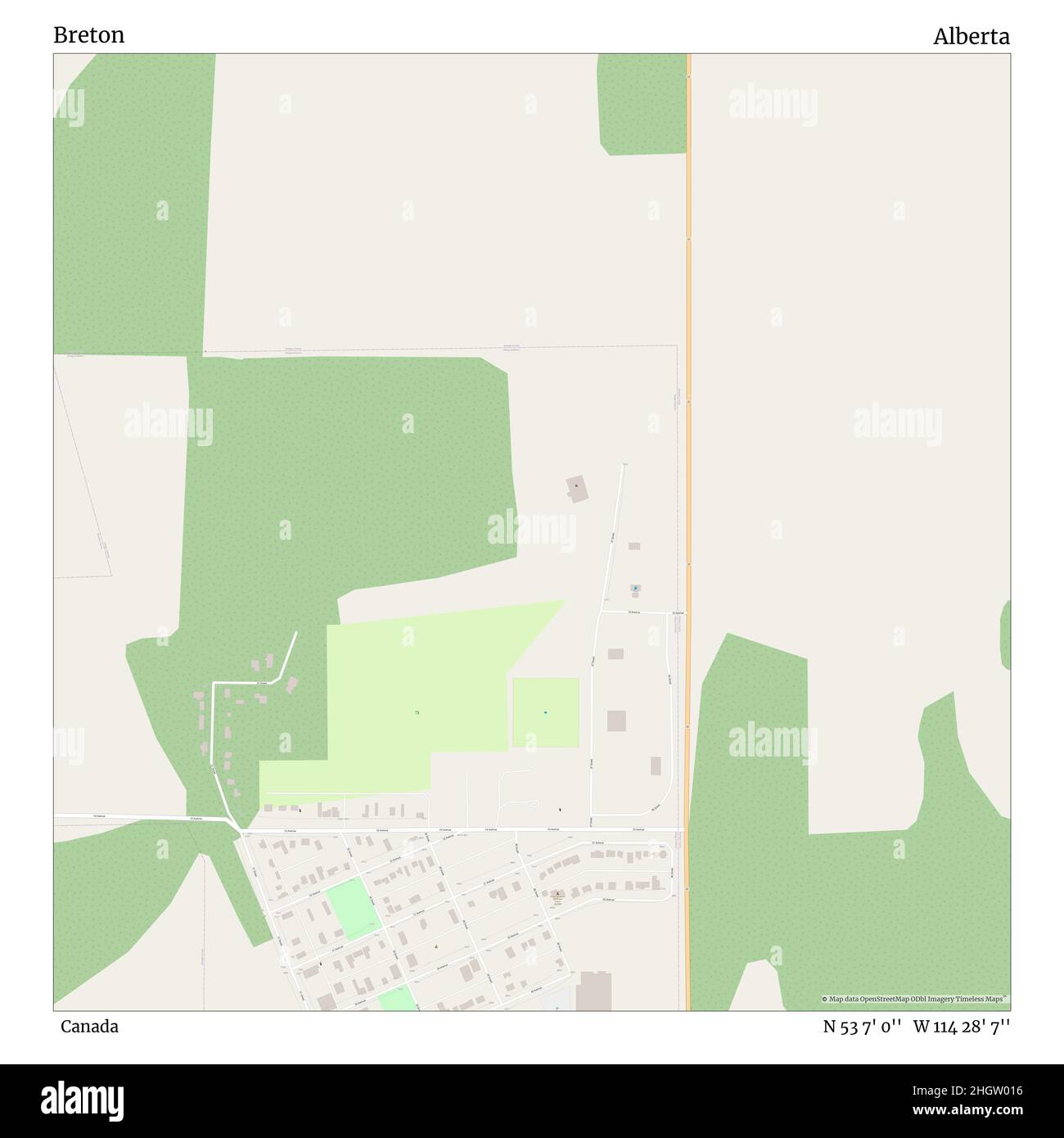 Breton, Kanada, Alberta, N 53 7' 0'', W 114 28' 7'', map, Timeless Map ...