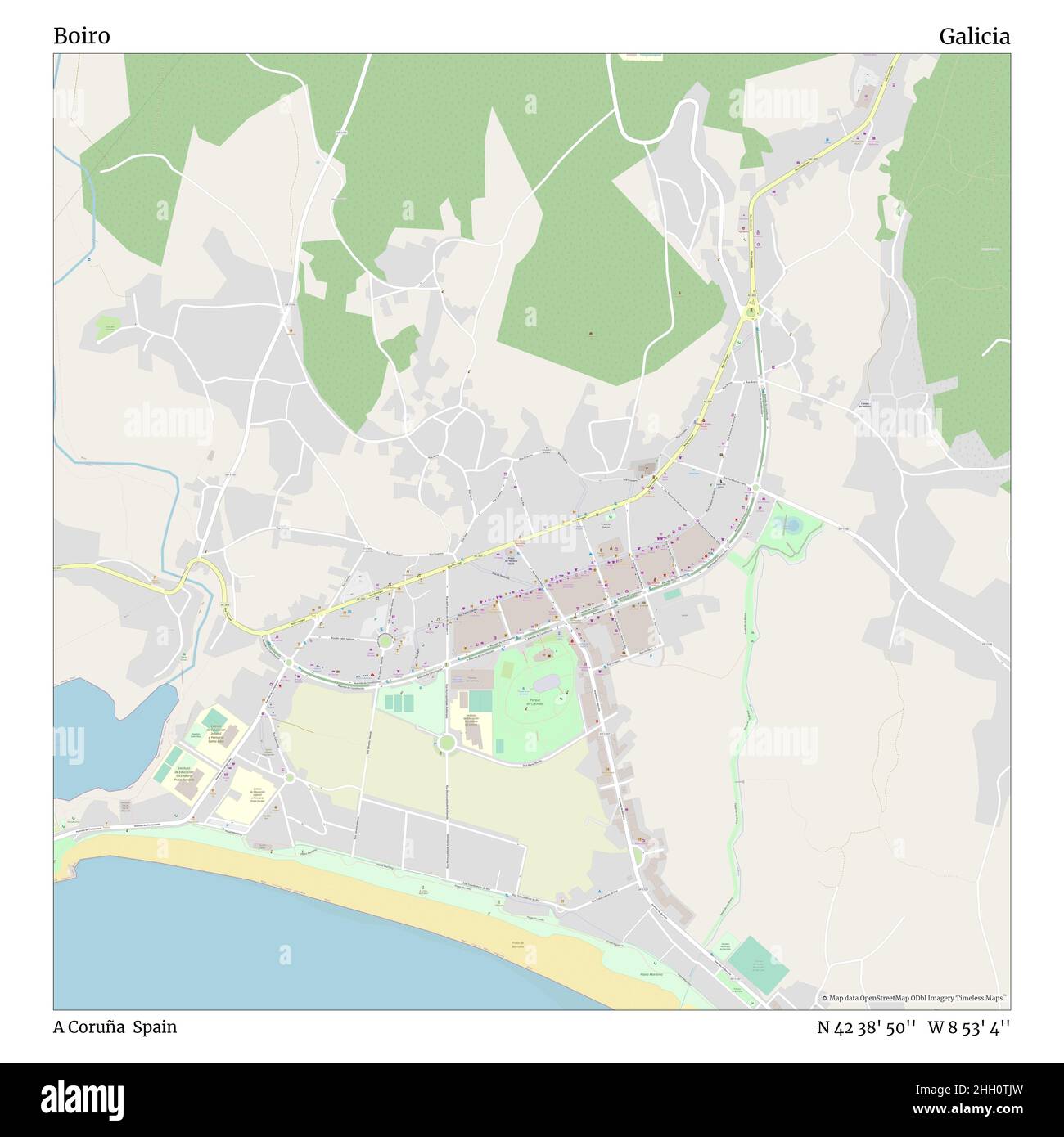 Boiro, A Coruña, Spanien, Galicien, N 42 38' 50'', W 8 53' 4'', map ...