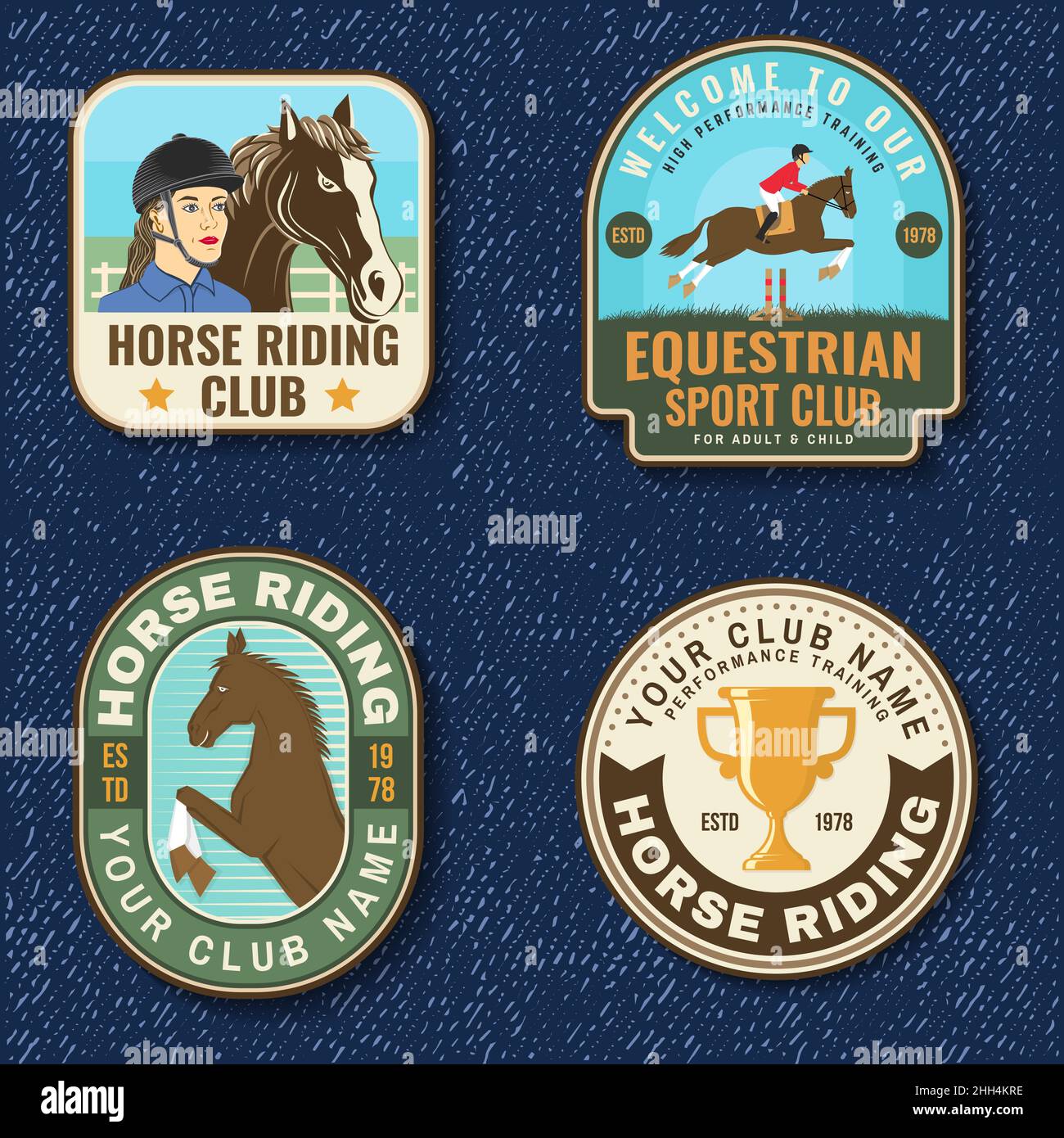 Set aus Pferdesport-Sportverein Abzeichen, Aufnäher, Emblem, Logo ...