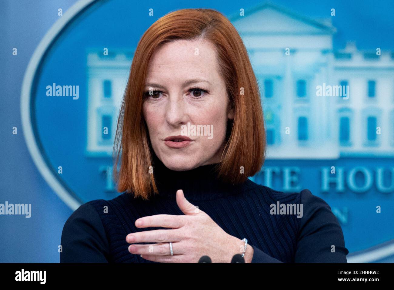 Jen Psaki, die Pressesprecherin des Weißen Hauses, hielt eine Pressekonferenz, auf der sie die ...