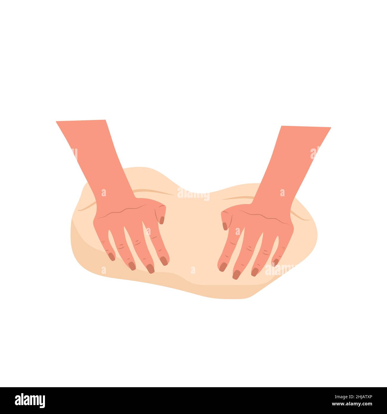 Kneten der Teighände. Frau bereitet hausgemachtes Brot zu. Draufsicht ...