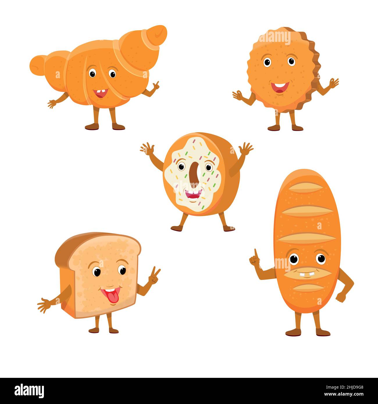 Brotscheiben. Lustige leckere Backwaren, Cartoon Happy Brotes Gesichter ...