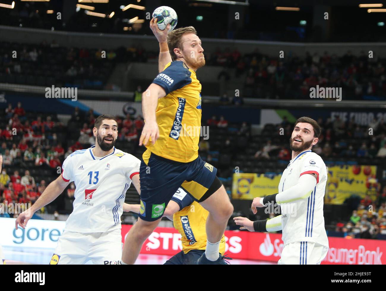 Albin Lagergren aus Schweden und Nikola Karabatic, Ludovic Fabregas aus ...
