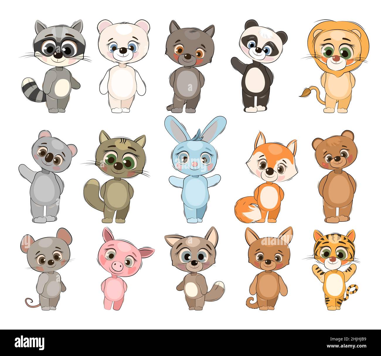 Cartoon-Tiere. Schöne Plüschtiere. Kinder Zeichen Baby. Großes Set ...