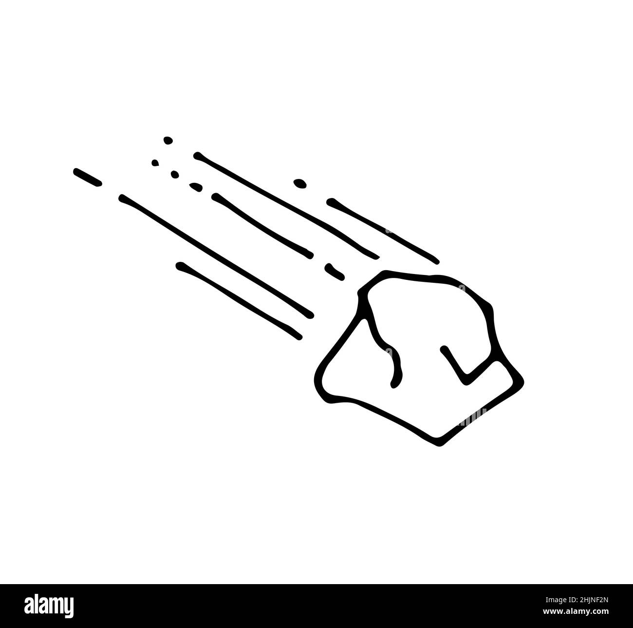 Fallender Meteorit. Schönes Weltraumobjekt. Einfache Doodle-Zeichnung ...