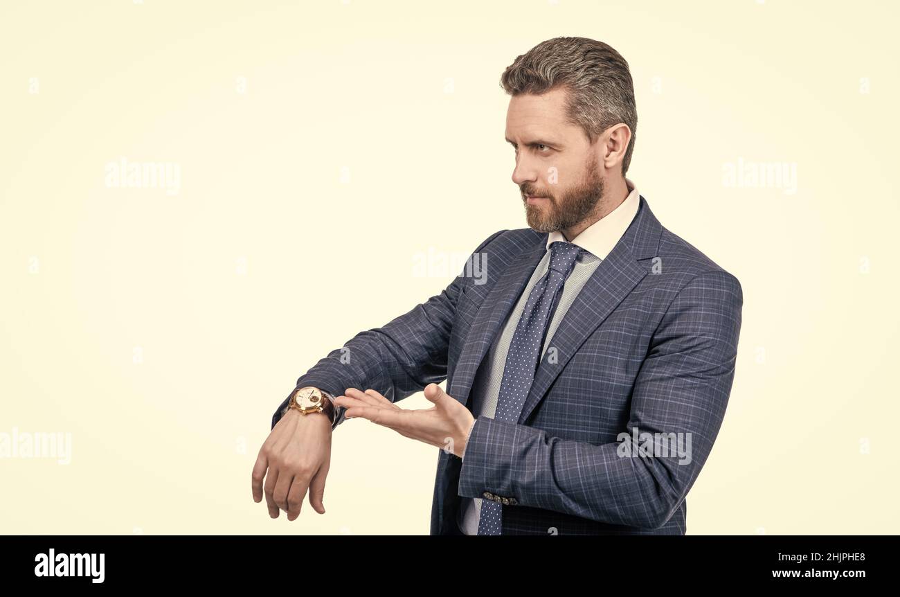 Uhr ist ein neuer Stil. Der leitende Manager kann mit dem Finger auf ...
