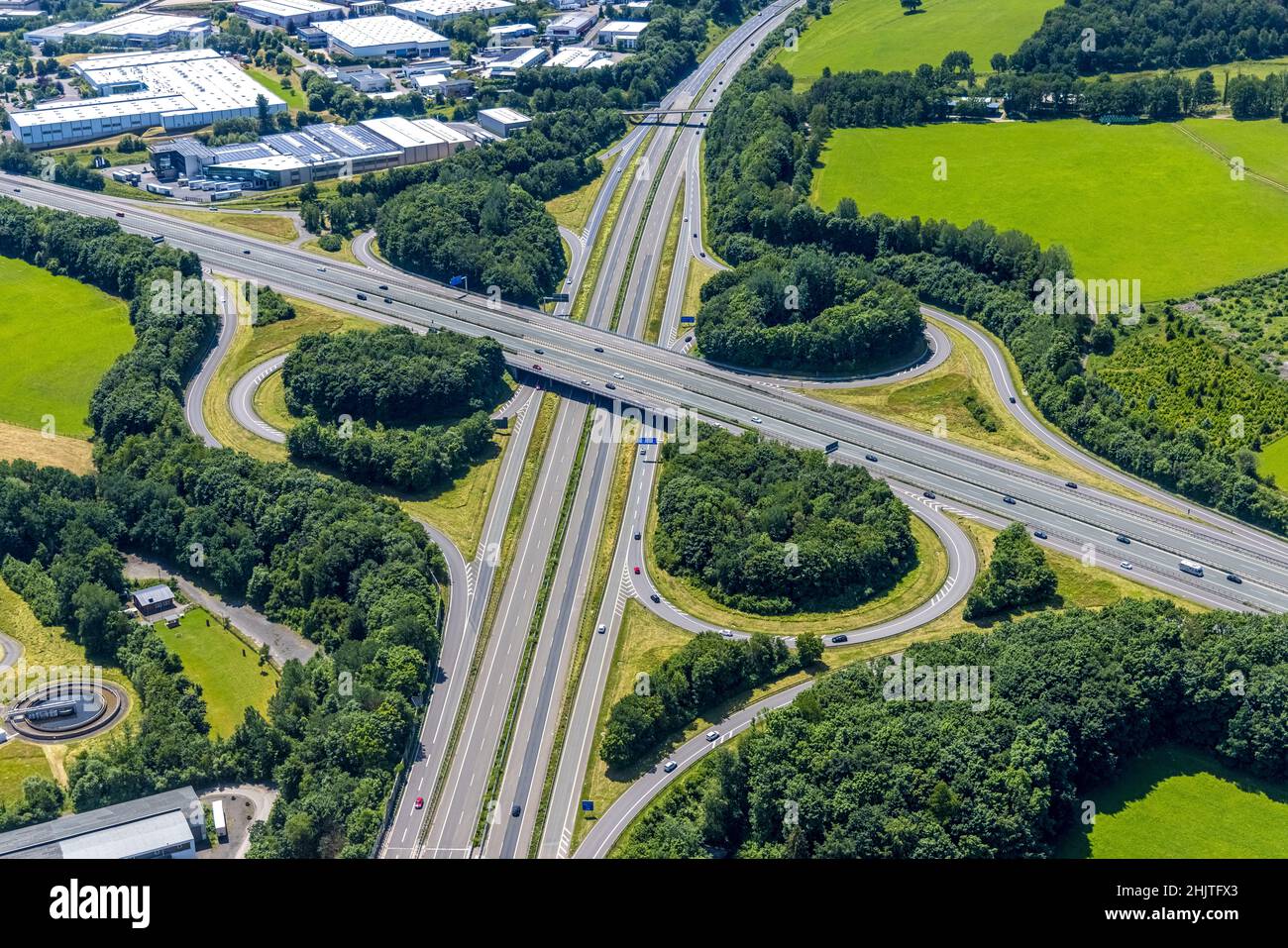 Luftaufnahme, Autobahnkreuz Olpe-Süd, A4 und A45, Dahl, Olpe, Sauerland ...
