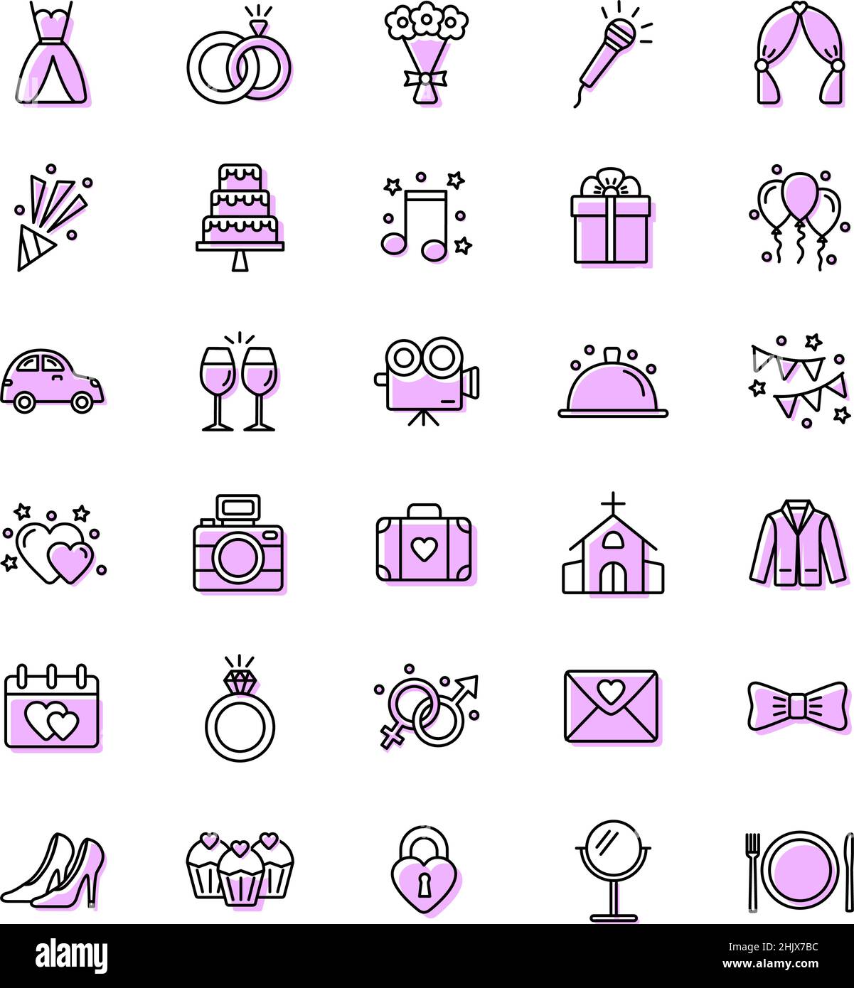 Große Reihe von Hochzeit Symbole auf weißem Hintergrund, Vektor ...