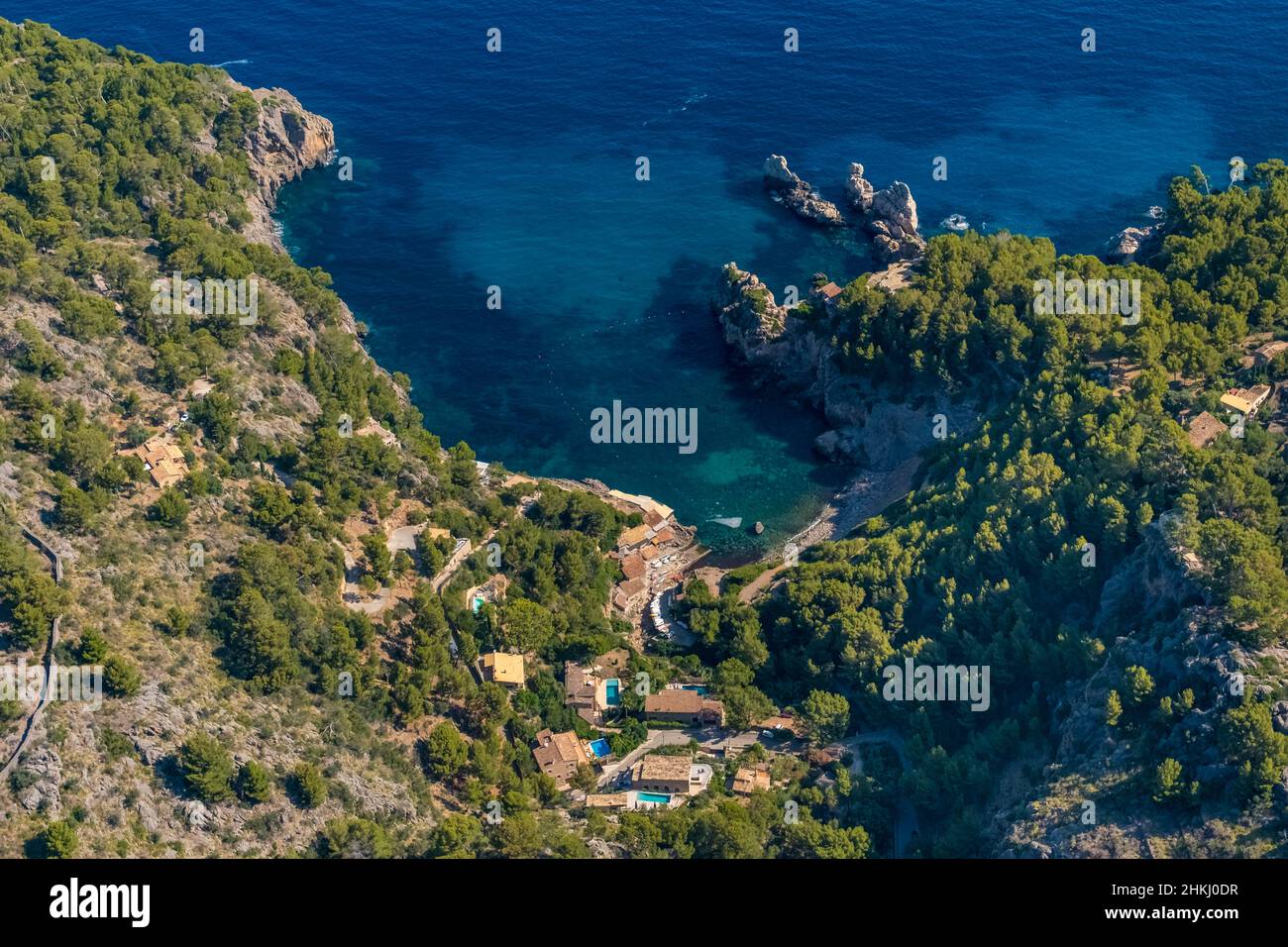 Luftbild, Bucht von Cala de Deià, Mallorca, Balearen, Spanien, Bucht ...