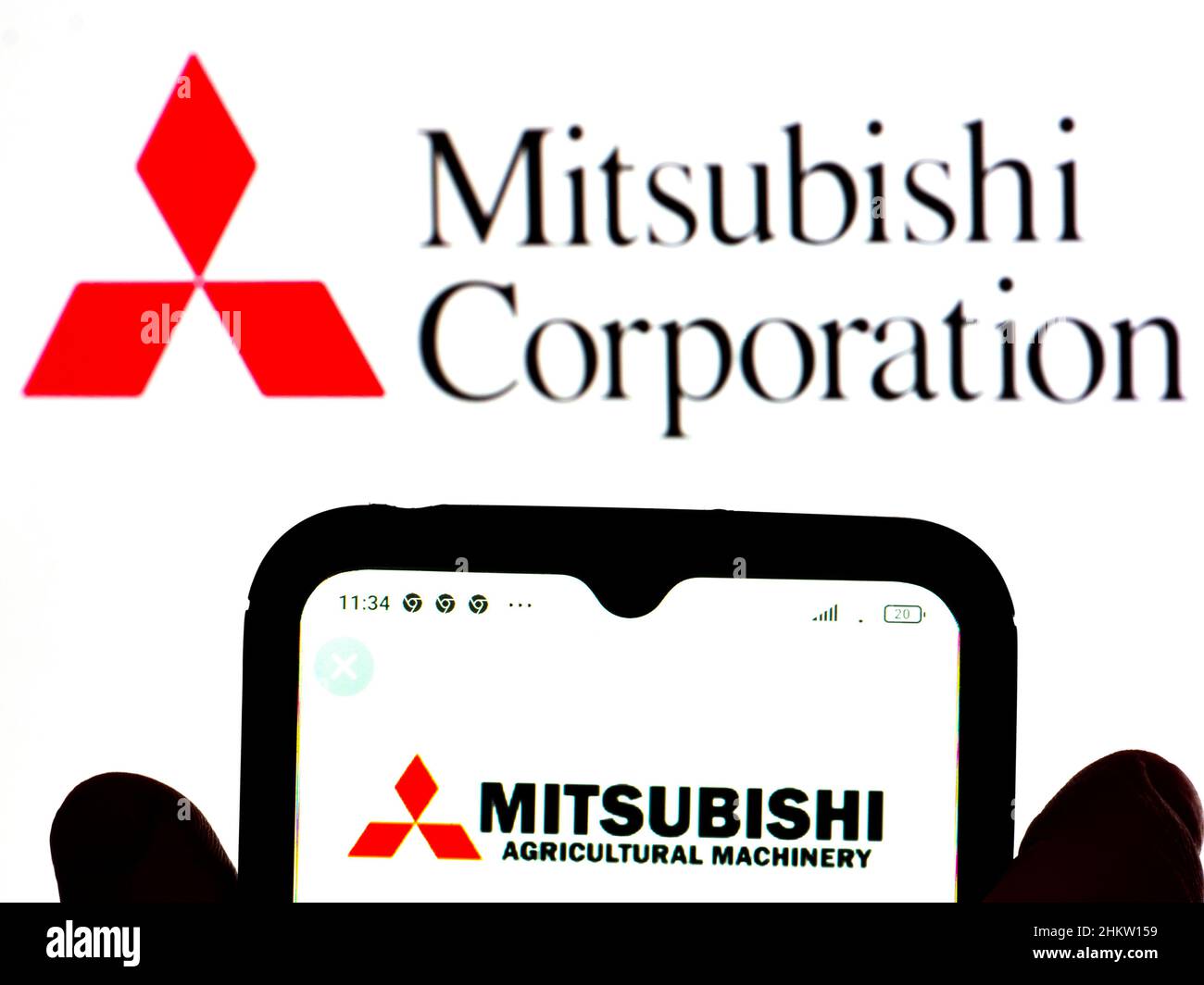In dieser Abbildung wird das Logo von Mitsubishi Agricultural Machinery ...