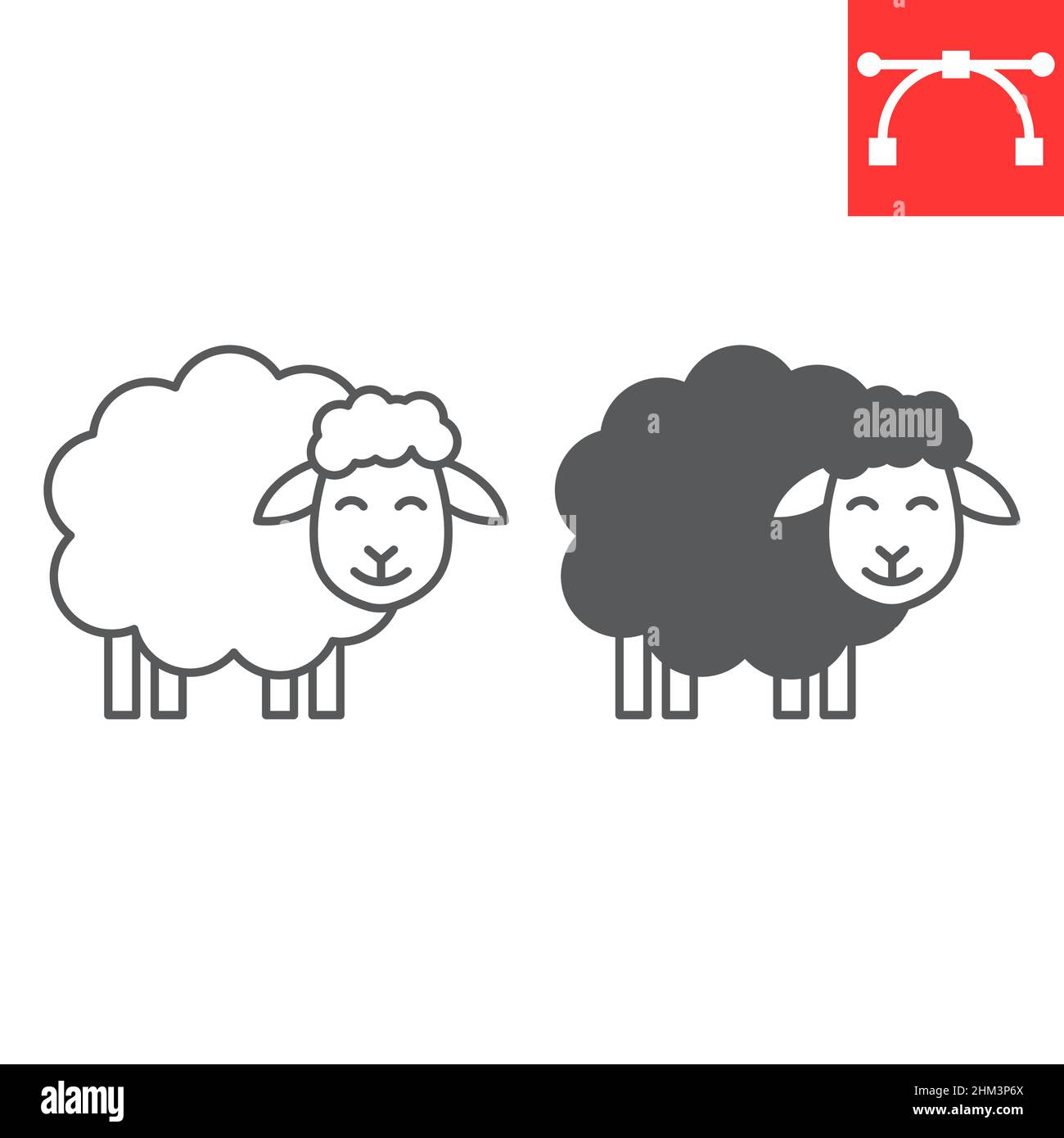 Schaflinie und Glyphe-Symbol, Bauernhof und Lamm, niedliche Schafe ...