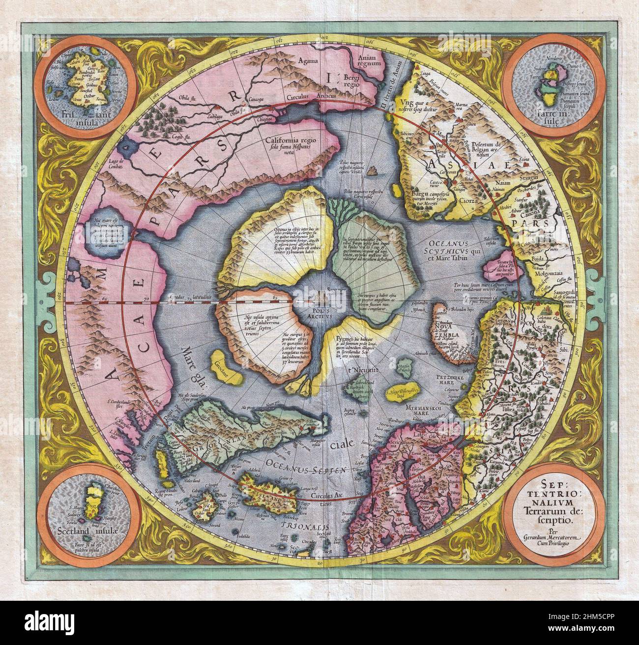 1606 Mercator Hondius Karte der Arktis, erste Karte des Nordpols ...