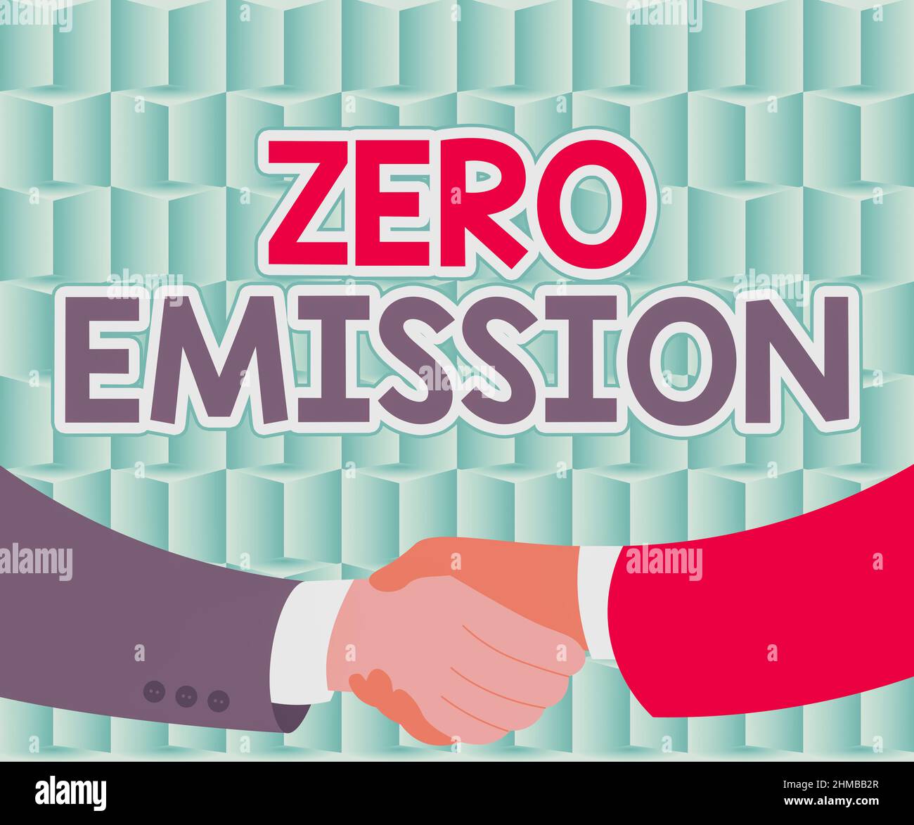 Textschild mit Null-Emission. Geschäftsidee Zero Emission zwei Männer ...