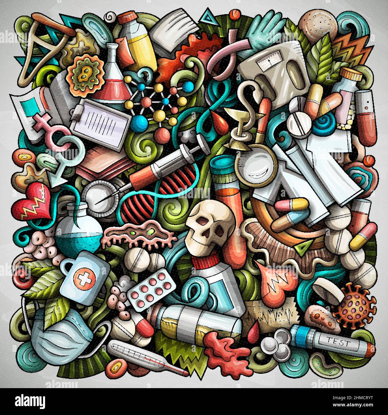 Medizin handgezeichnete Vektor-Doodles-Illustration. Medizinisches ...