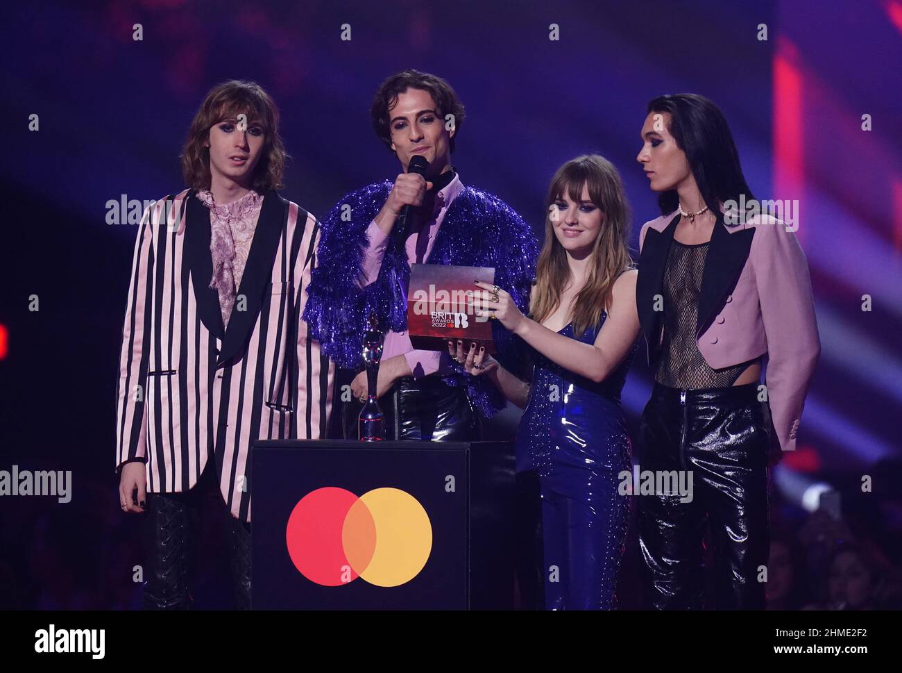 (Von links nach rechts) Ethan Torchio, Victoria De Angelis, Damiano David und Thomas Raggi von ...