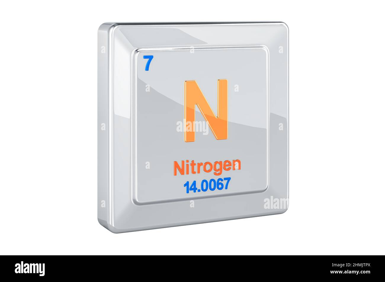 Stickstoff N, Chemisches Element Zeichen. 3D-Rendering isoliert auf ...